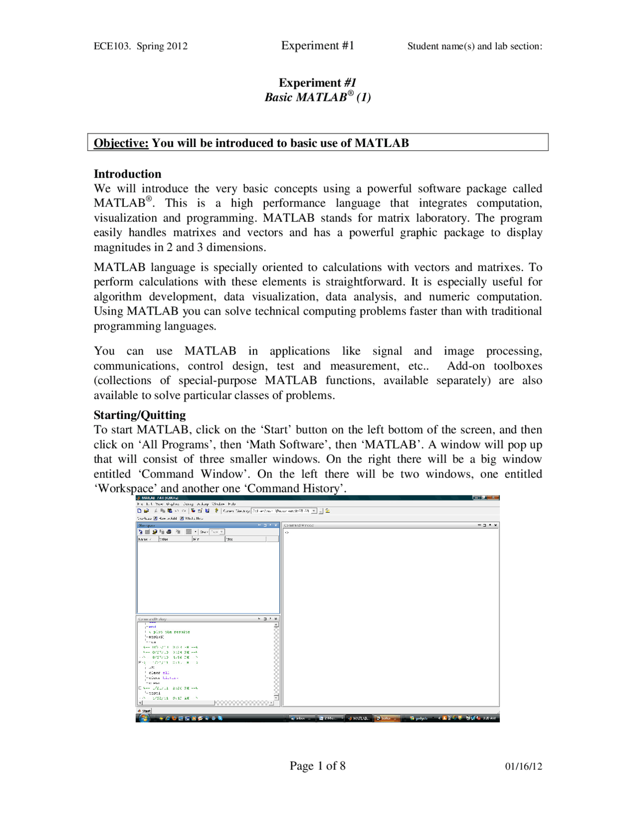 Basic Matlab Experiment 1 Dc Circuit Analysis Ece 103 Docsity