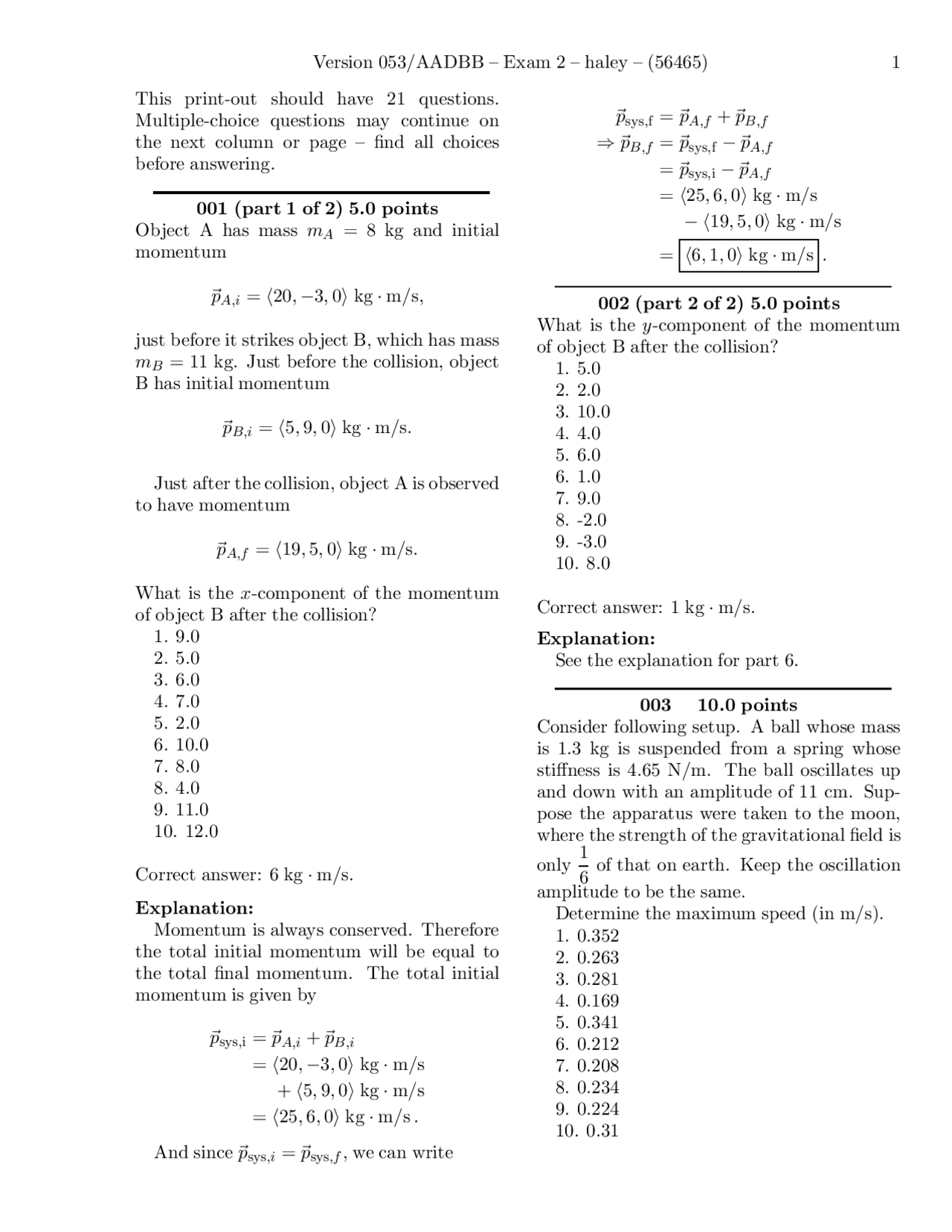 Exam 2 Practice Questions - Engineering Physics I | PHY 303K - Docsity
