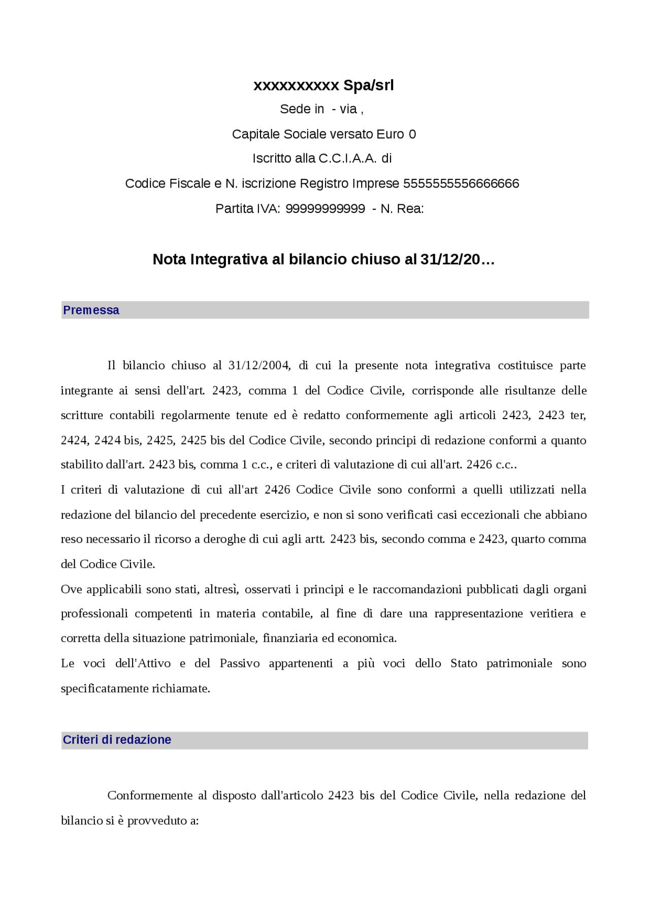 Nota integrativa - Docsity