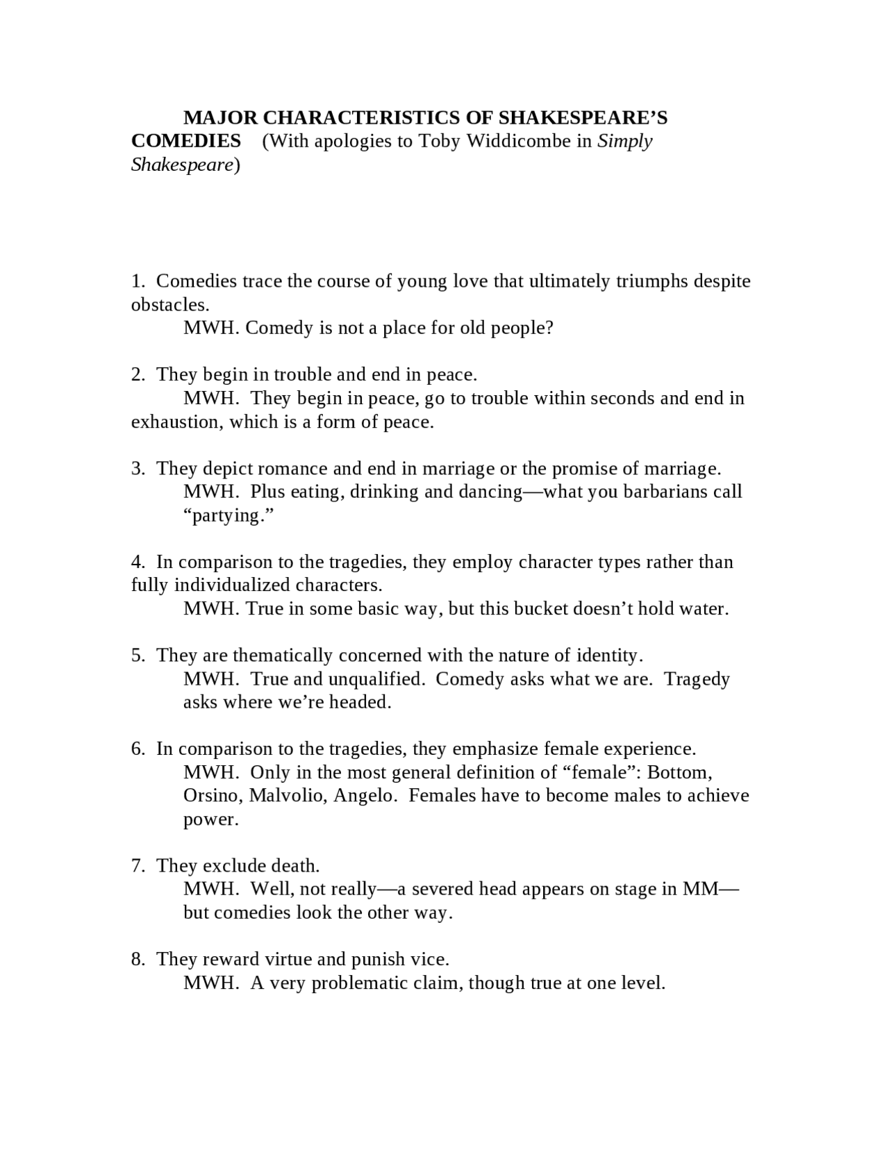 Major Characteristics of Shakespeare Comedies - Study Guide | ENG 209 ...