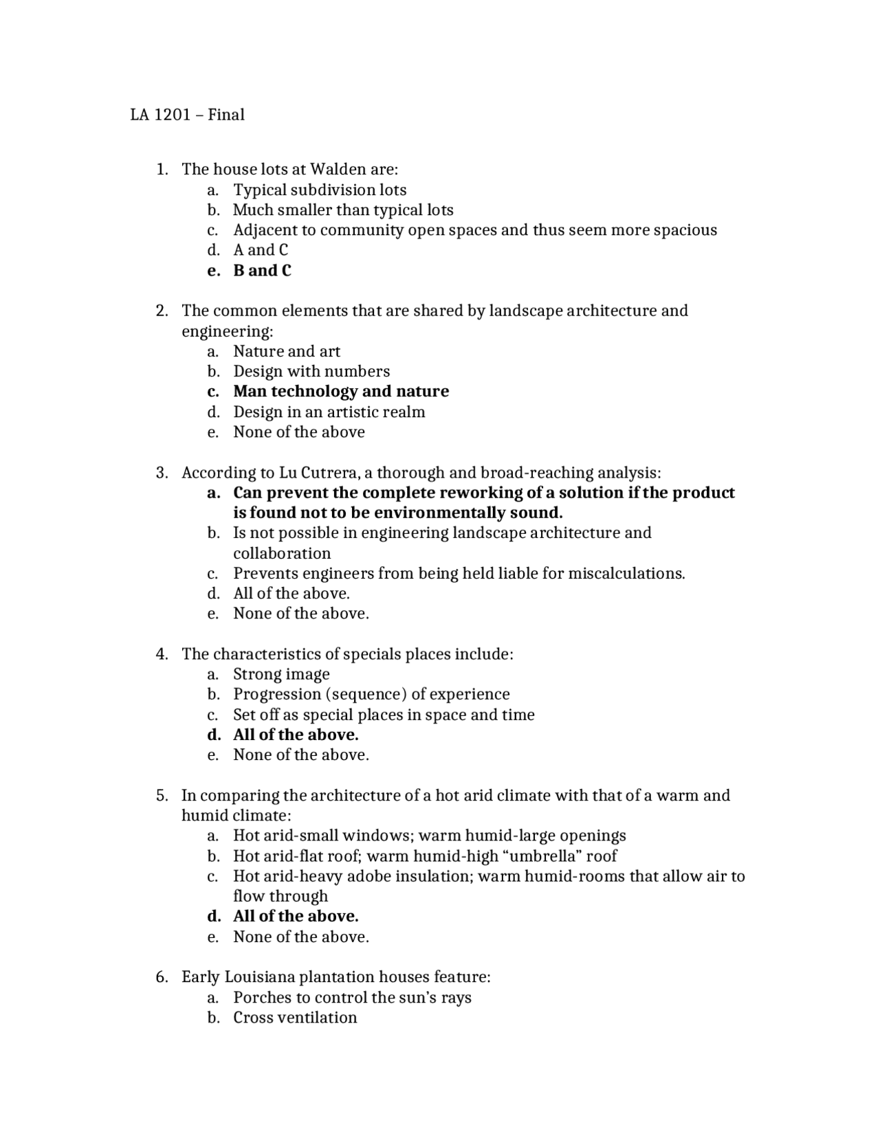 Final Exam Questions Introduction To Landscape Architecture La 1201