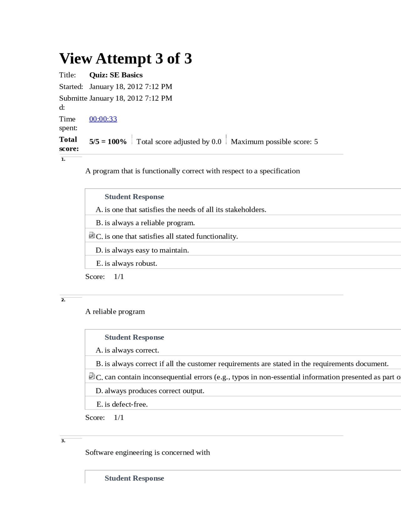 Solved Quiz For Software Specification And Design Cs 517 Docsity