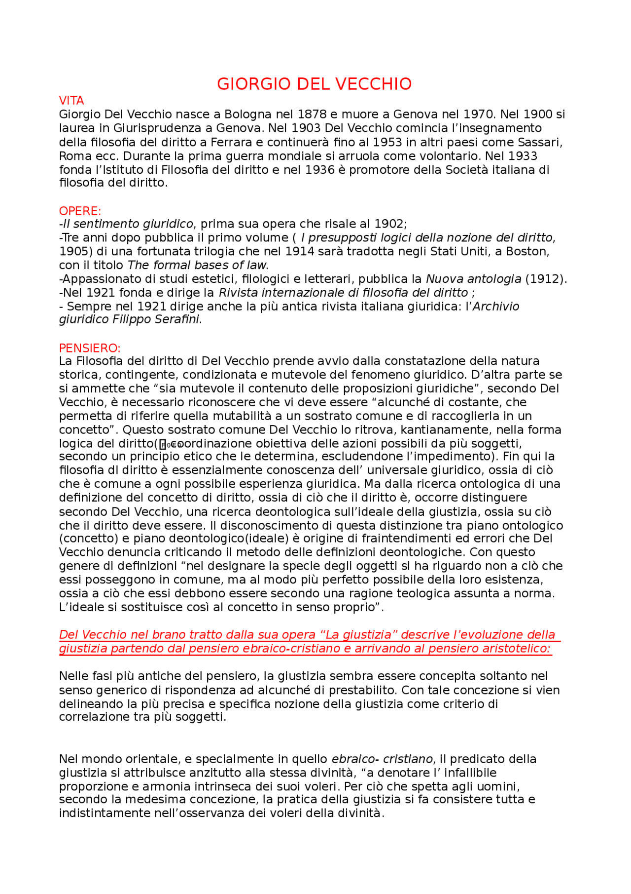 Giorgio Del Vecchio | Appunti di Teoria Generale Del Diritto | Docsity