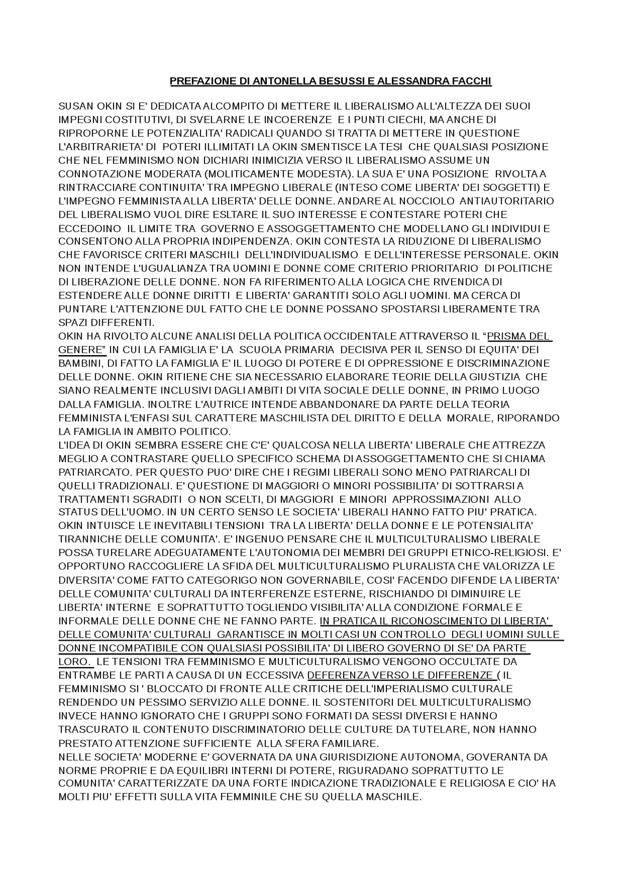 Diritti Delle Donne E Multicuturalismo Di Susan Okin Docsity