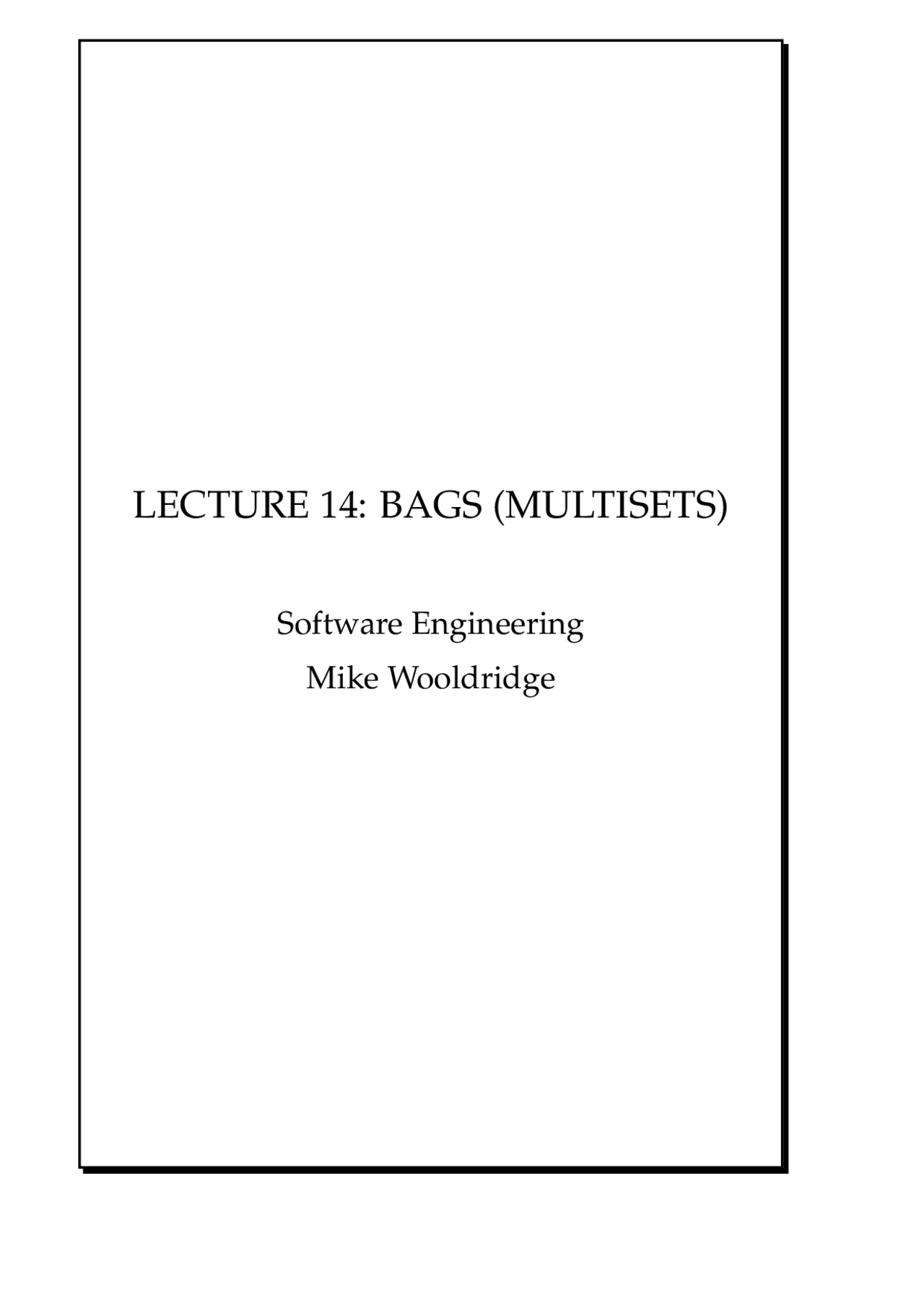 Multisets-Software Engineering-Lecture 14 Slides-Computer Science - Docsity