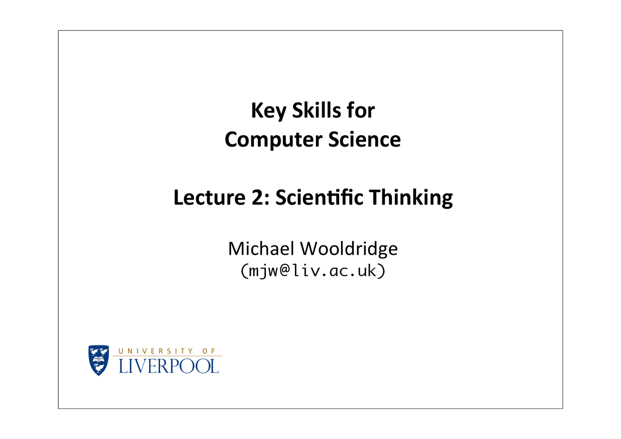 Scientific Thinking Key Skills For Computer Science Lecture 02 Slides