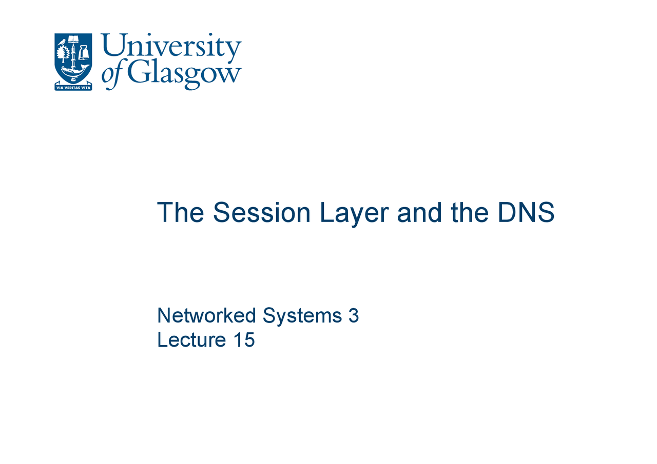 Session Layer Introduction To Networks Lecture 15 Slides Computer