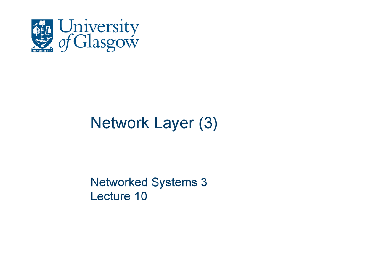 Network Layer Introduction To Networks Lecture 10 Slides Computer Science Docsity