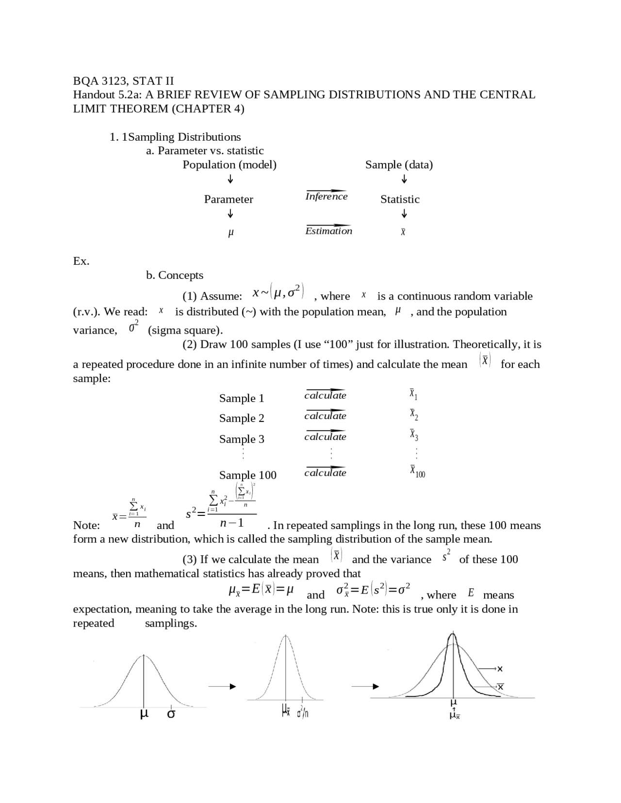 Brief Review Of Sampling Distributions And Central Limit Theorem Bqa