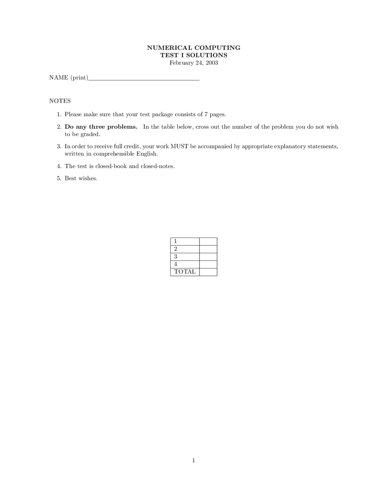 Test 1 With Solution For Numerical Computing Math 4800 Exams