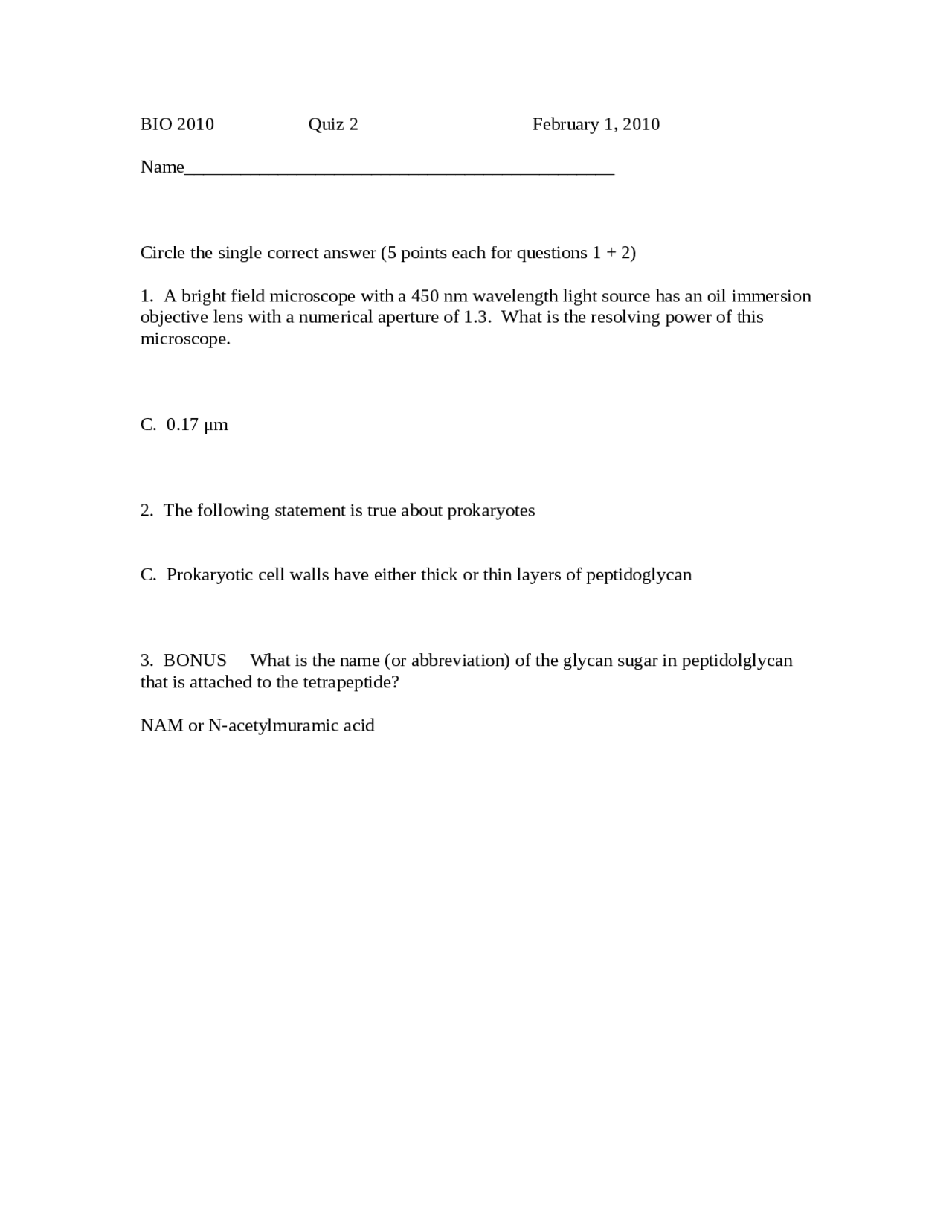 Microorganisms And Their Role In Microbiology Quiz Bio 2010 Docsity