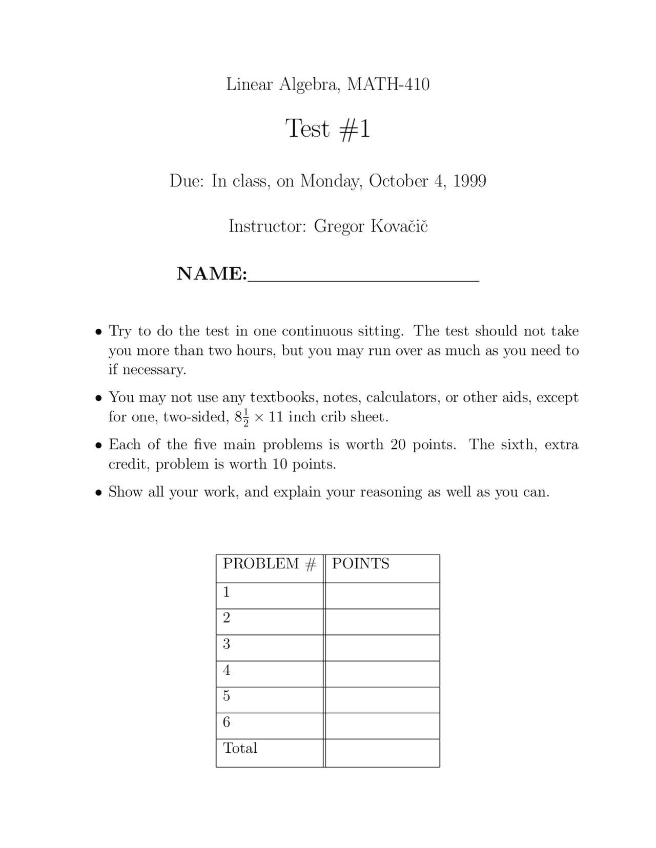 Practice Exam 1 for Linear Algebra | MATH 4100 | Exams Linear Algebra ...