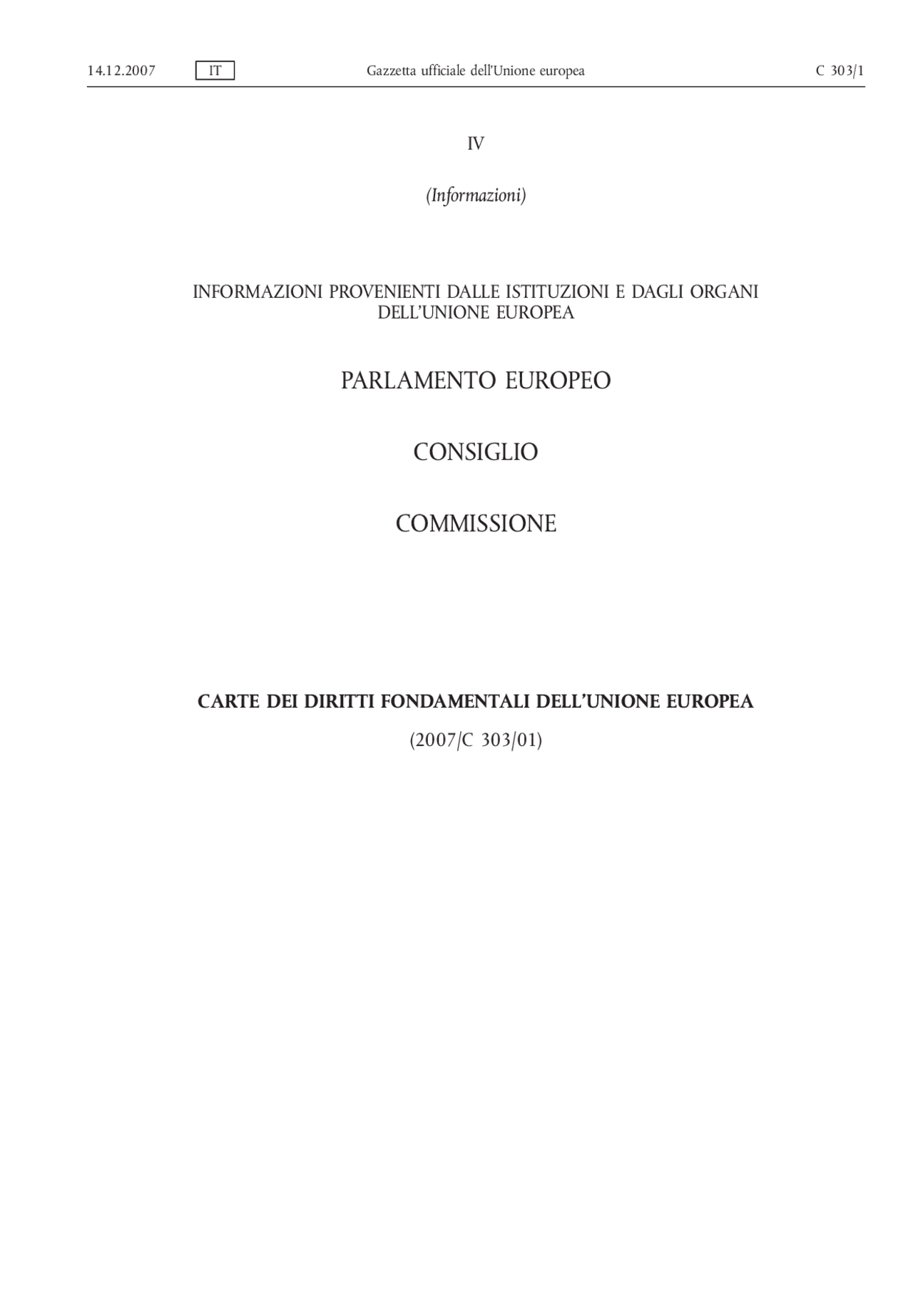 Carta dei Diritti Fondamentali dell'Unione Europea - Docsity