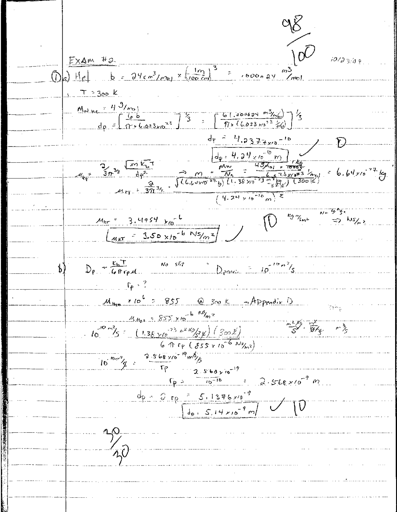 Exam 2 Solution Transport Phenomena I Chme 4010 Docsity