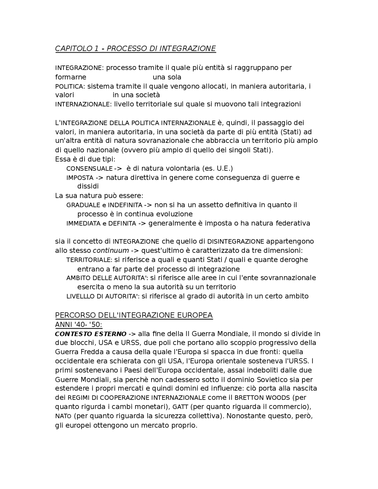 Processo di Integrazione - Riassunto - Economia Dell'integrazione ...