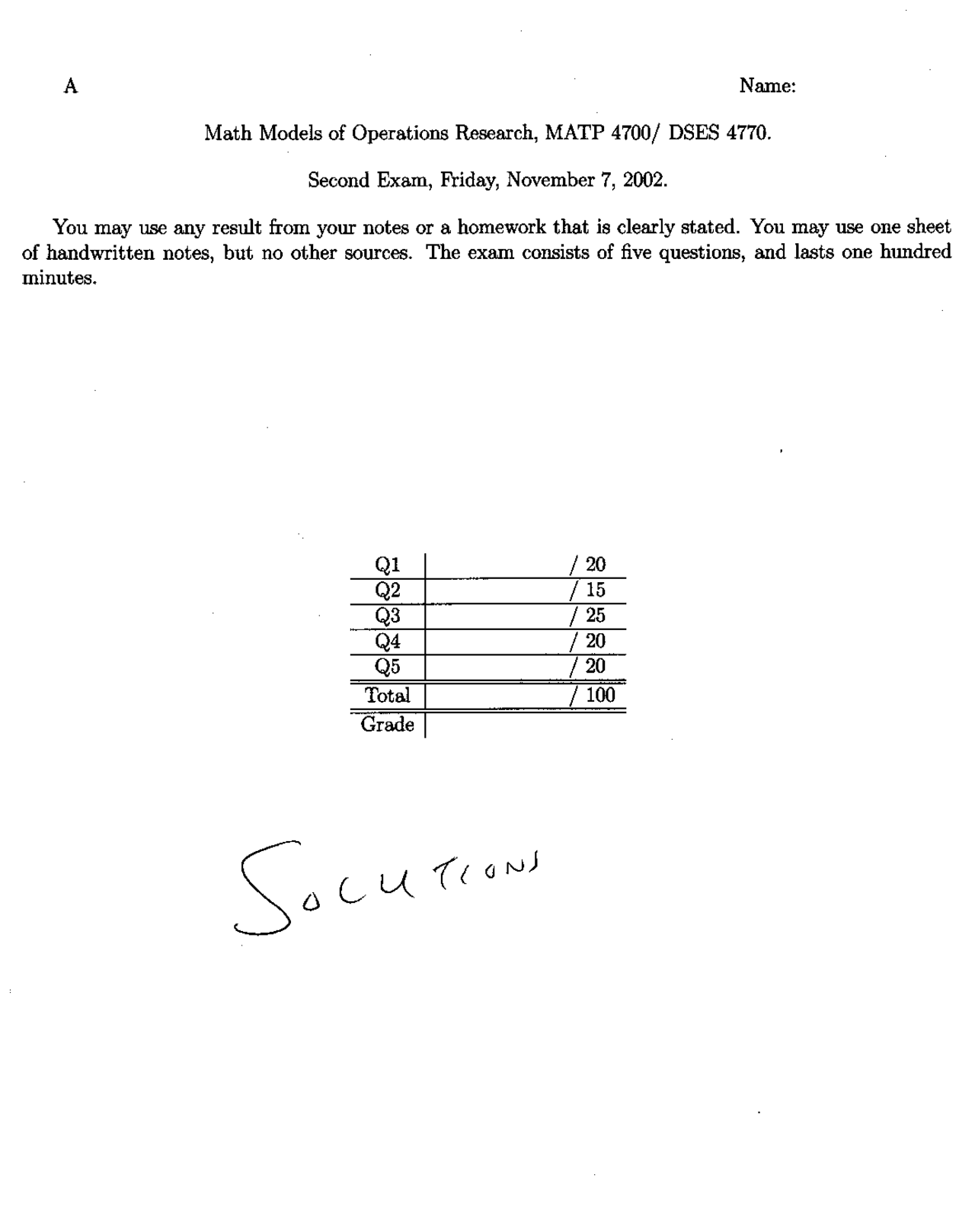 Math Models of Operations Research - Solved Exam 3 | MATP 4700 - Docsity Math Models of Operations Research - Solved Exam 3 | MATP 4700 - Docsity
