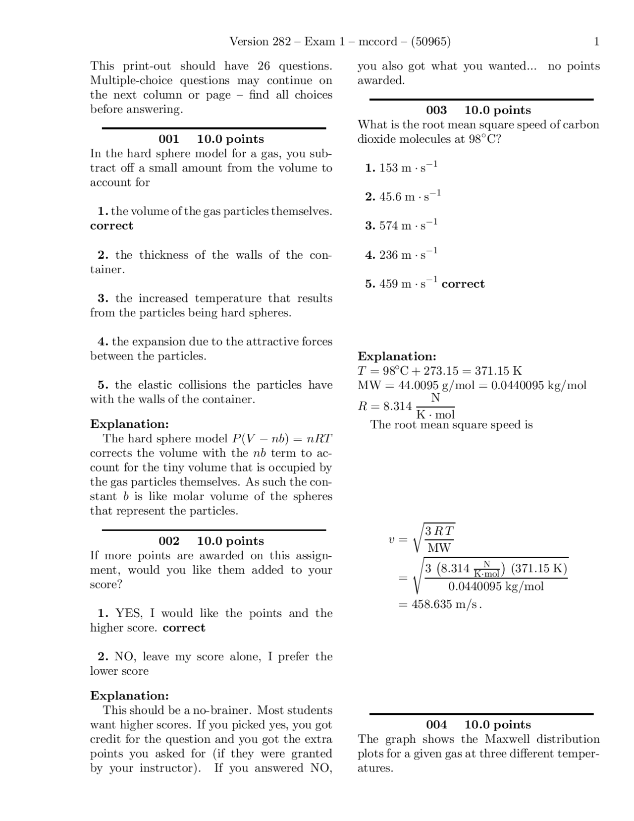 Exam 1 With Resolution Principles Of Chemistry Ii Ch 302 Docsity