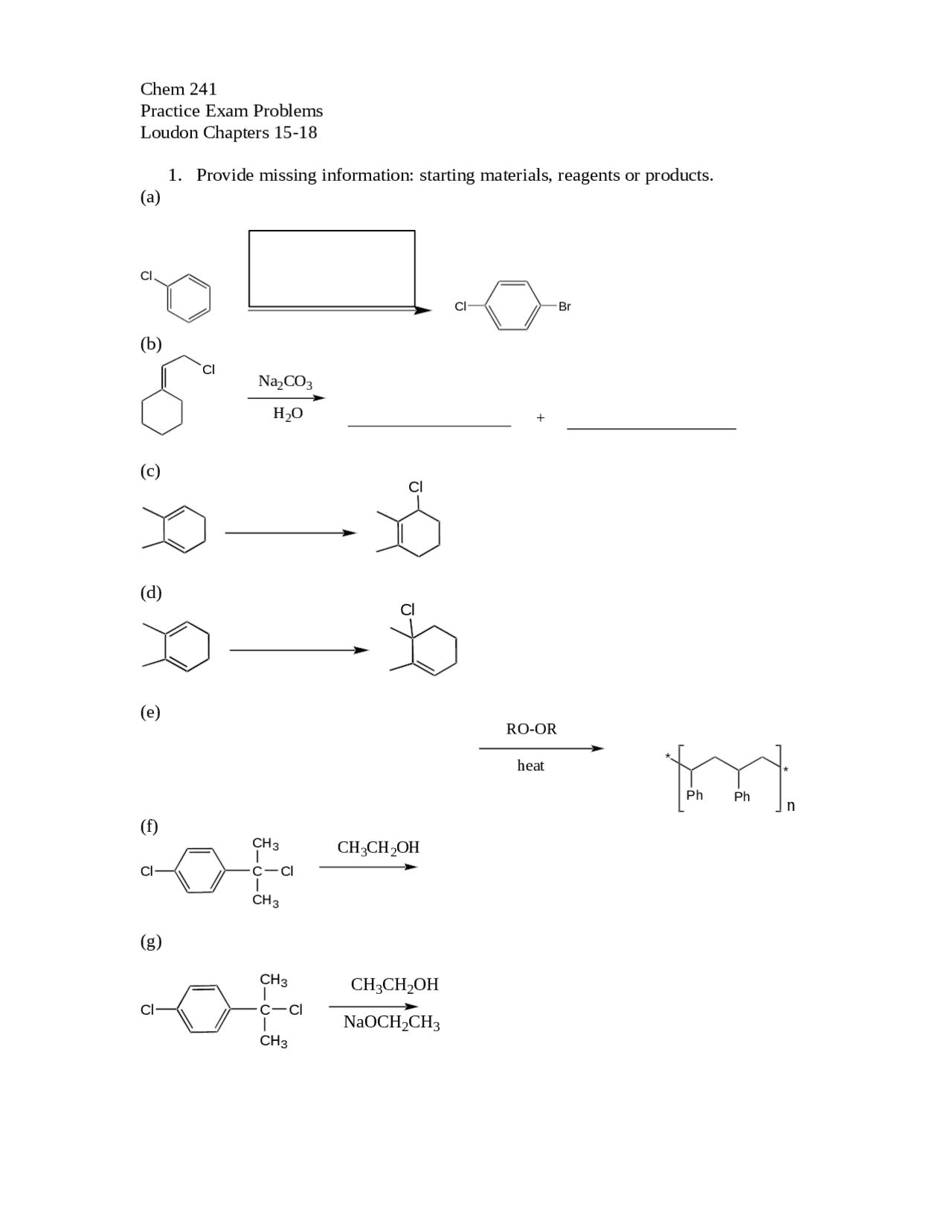 Practice Exam Problems - Organic Chemistry II | CHEM 241 - Docsity