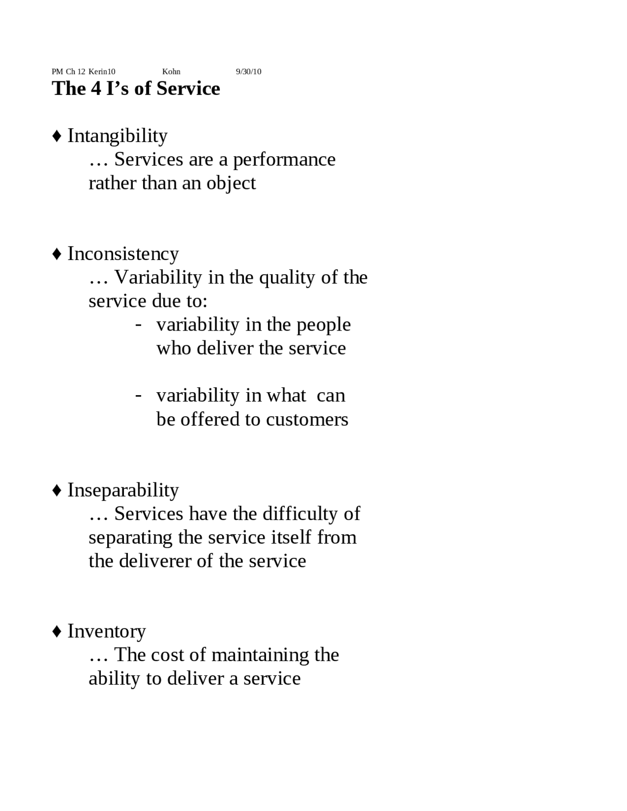 The 4 I's of Service - Principles of Marketing - Lecture Notes | MKTG ...