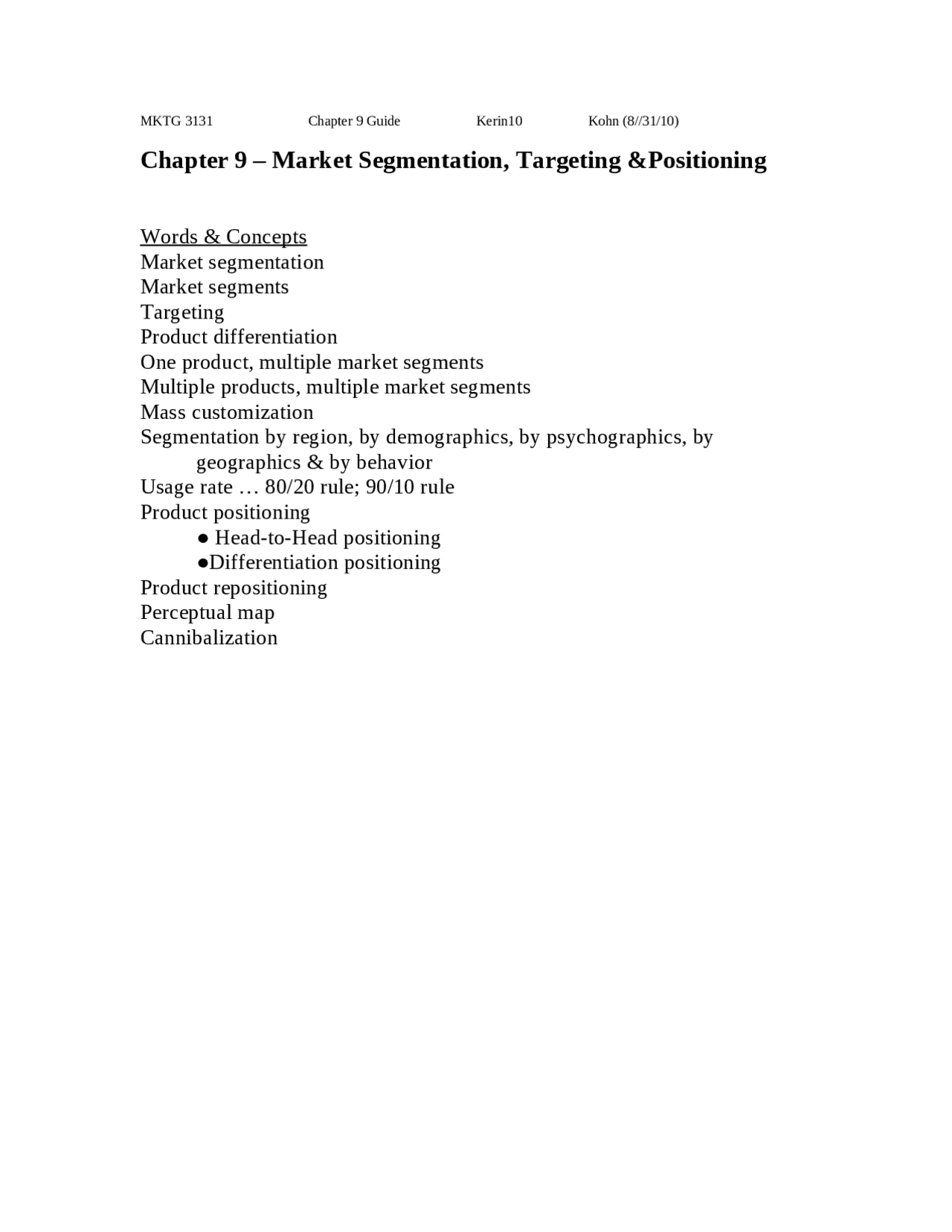 Market Segmentation Targeting And Positioning Principles Of