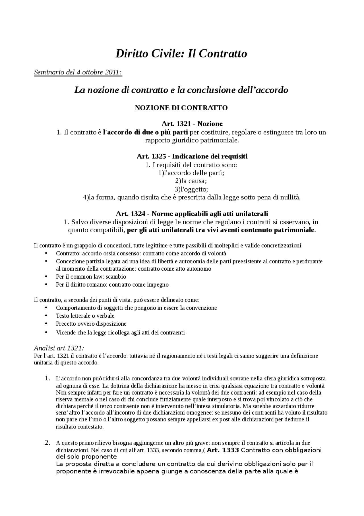 Diritto Civile Il Contratto Nozione Docsity