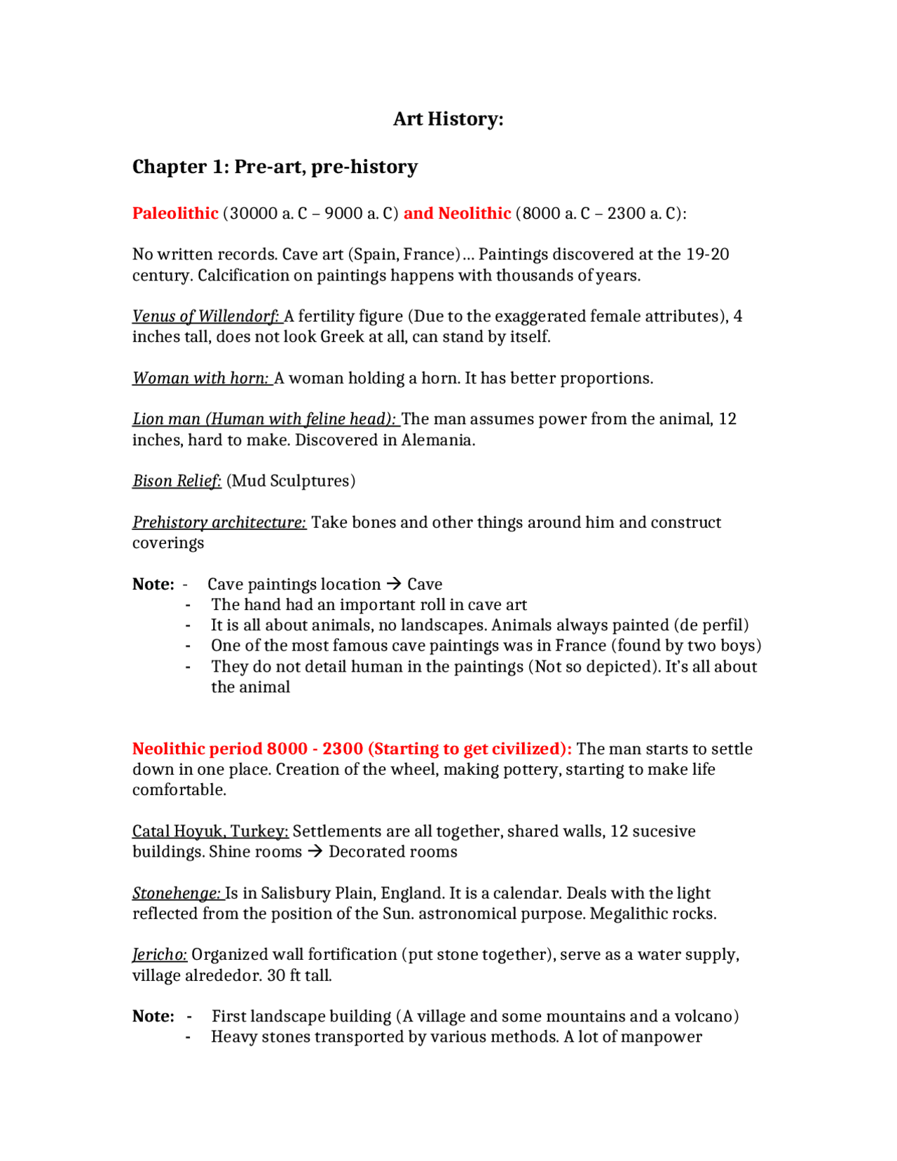 The Pre Art and the PreHistory in the Art History | ARH 131 - Docsity