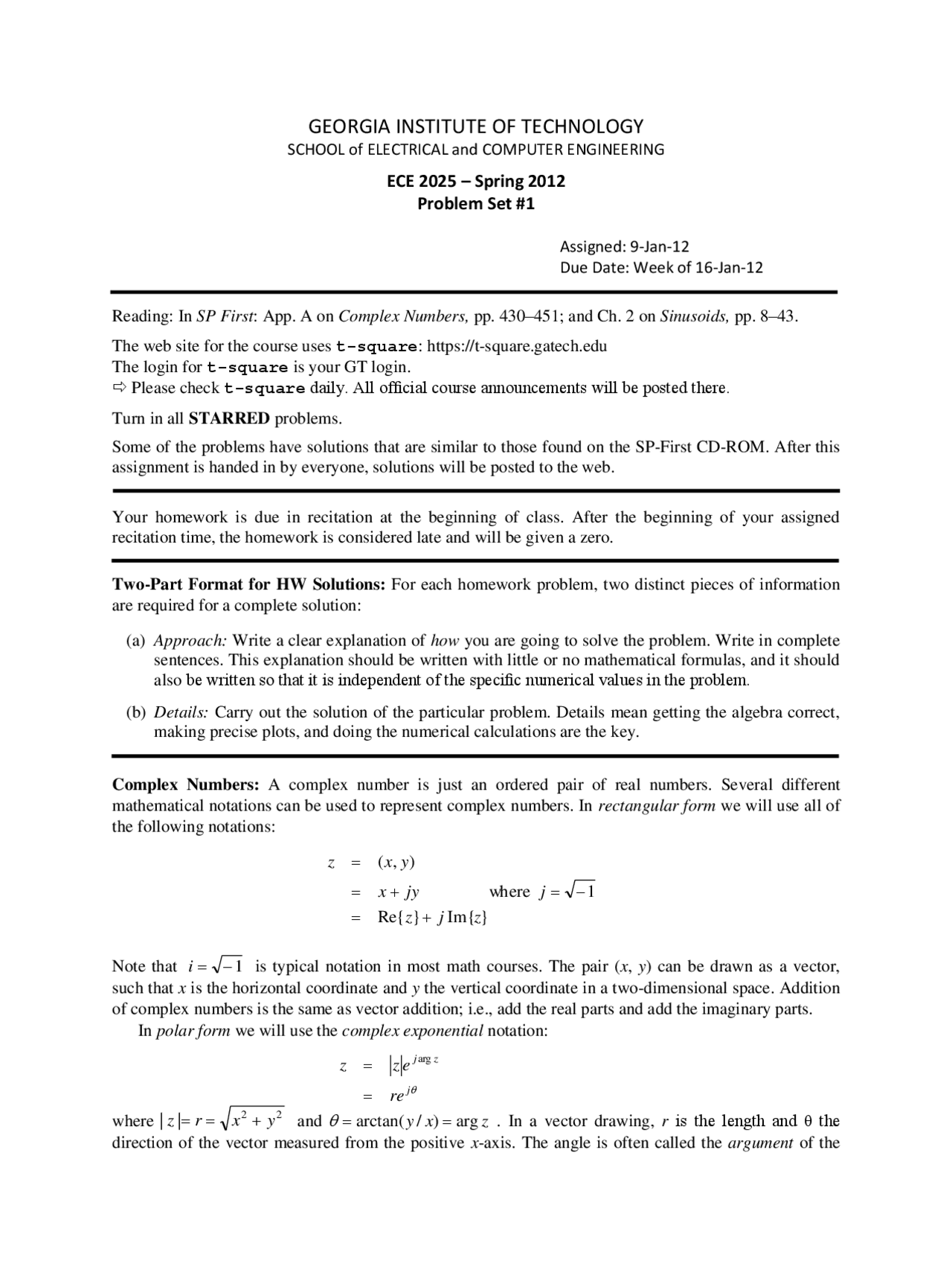 Examples of Euler's Formula - Introduction to Signal Processing | ECE 2025 - Docsity