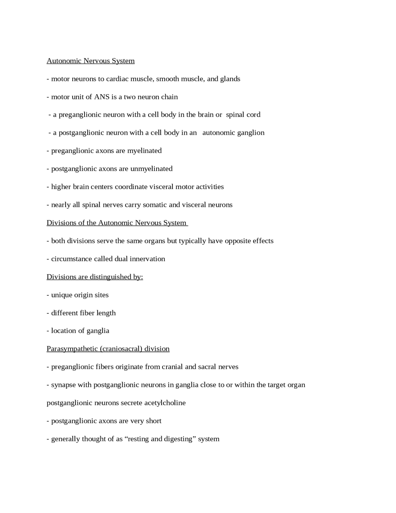 Autonomic Nervous System - Study Guide | KINS 2532 - Docsity