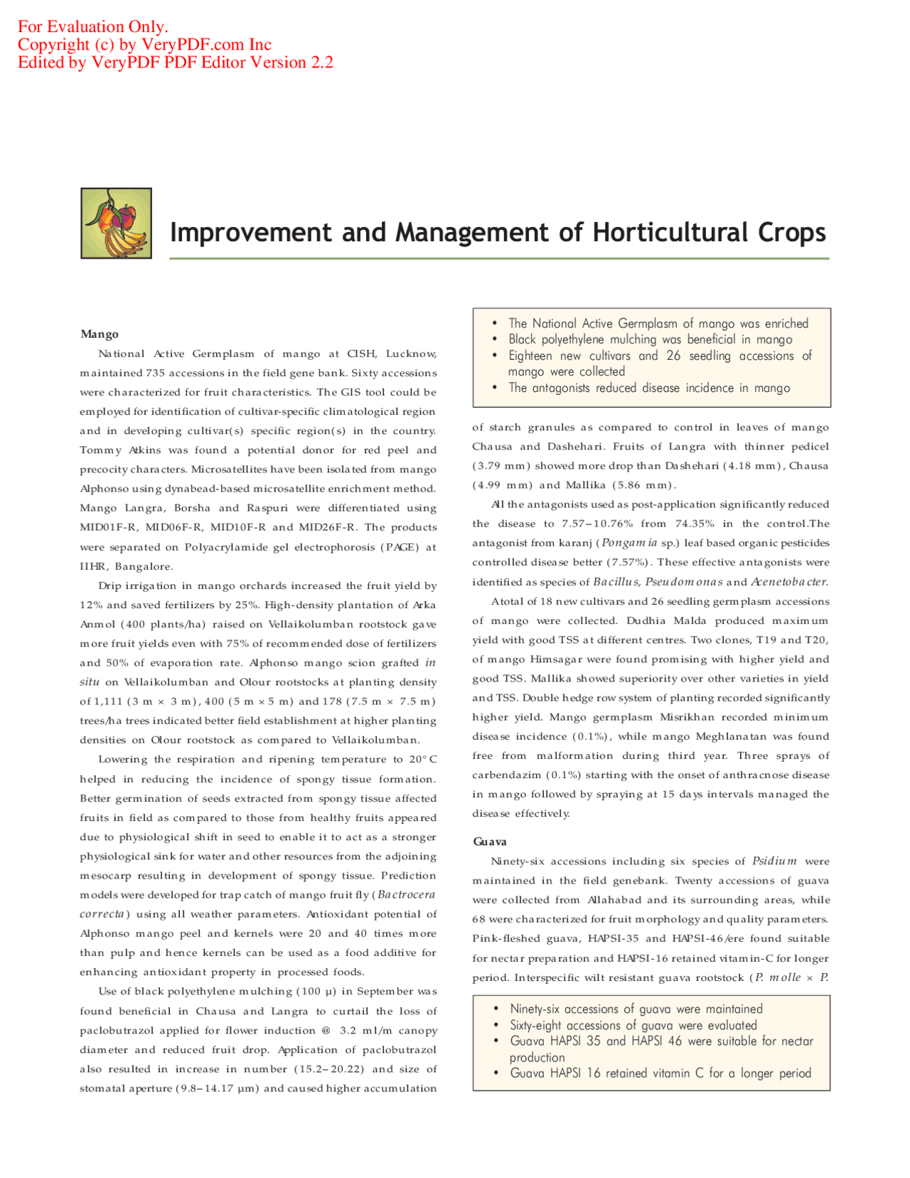 Improvement And Management Of Horticultural Crops Docsity