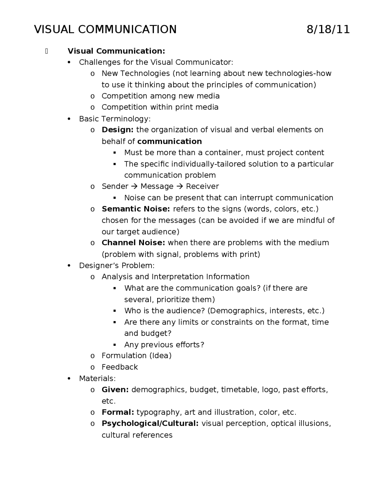 Visual Communication and Design - Lecture Notes | ADPR 3520 - Docsity