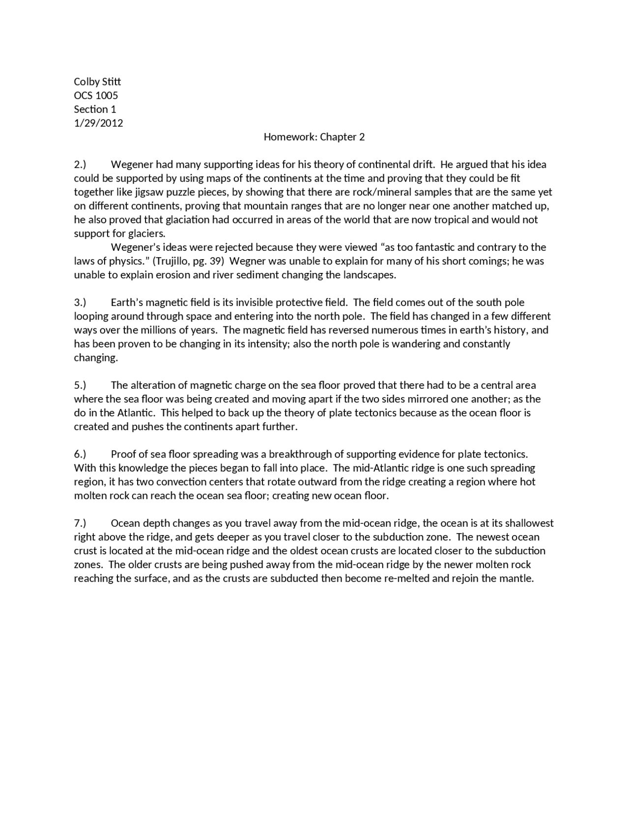 Homework 2 For Introduction To Oceanography Ocs 1005 Docsity