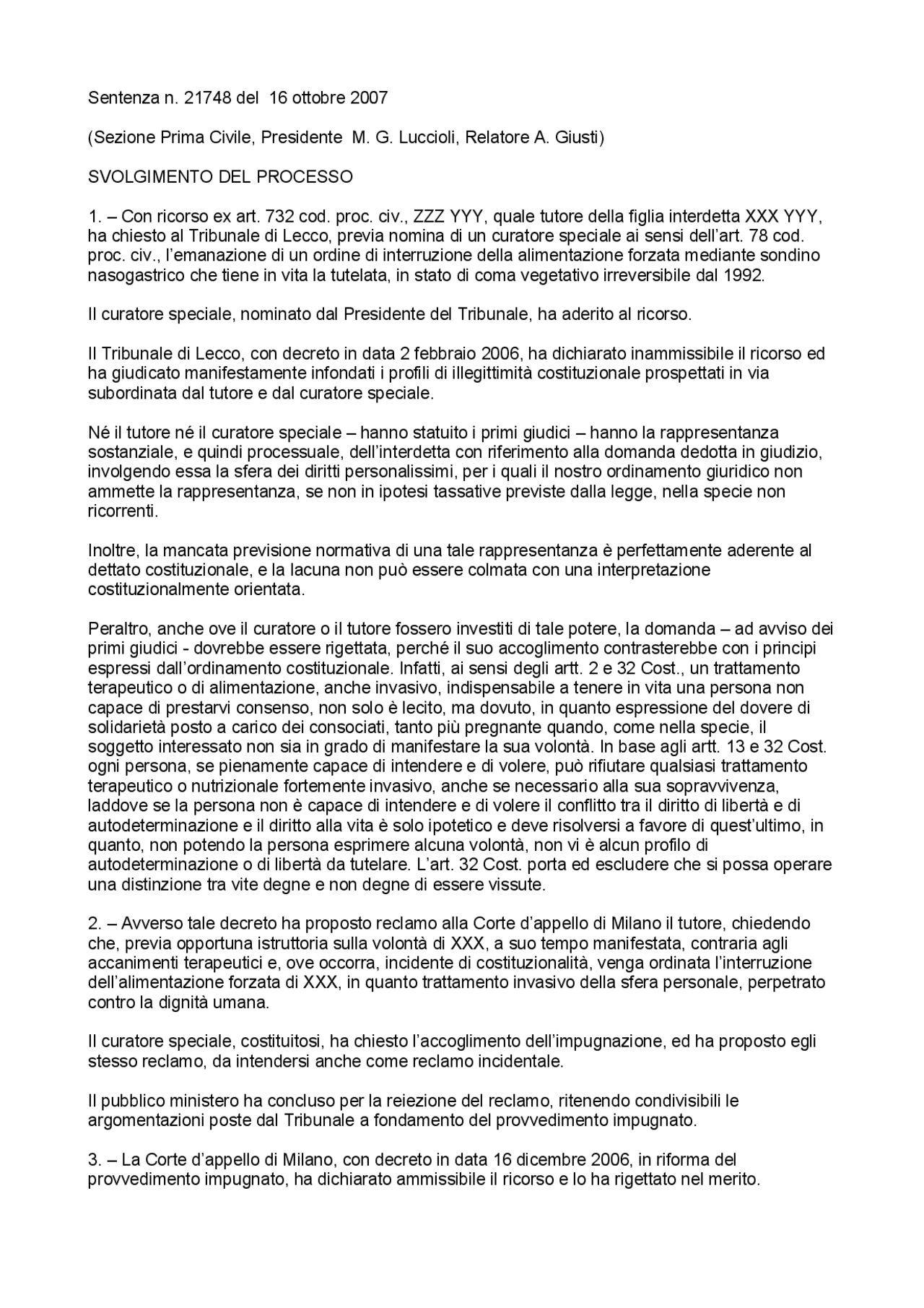 Cassazione Englaro Docsity