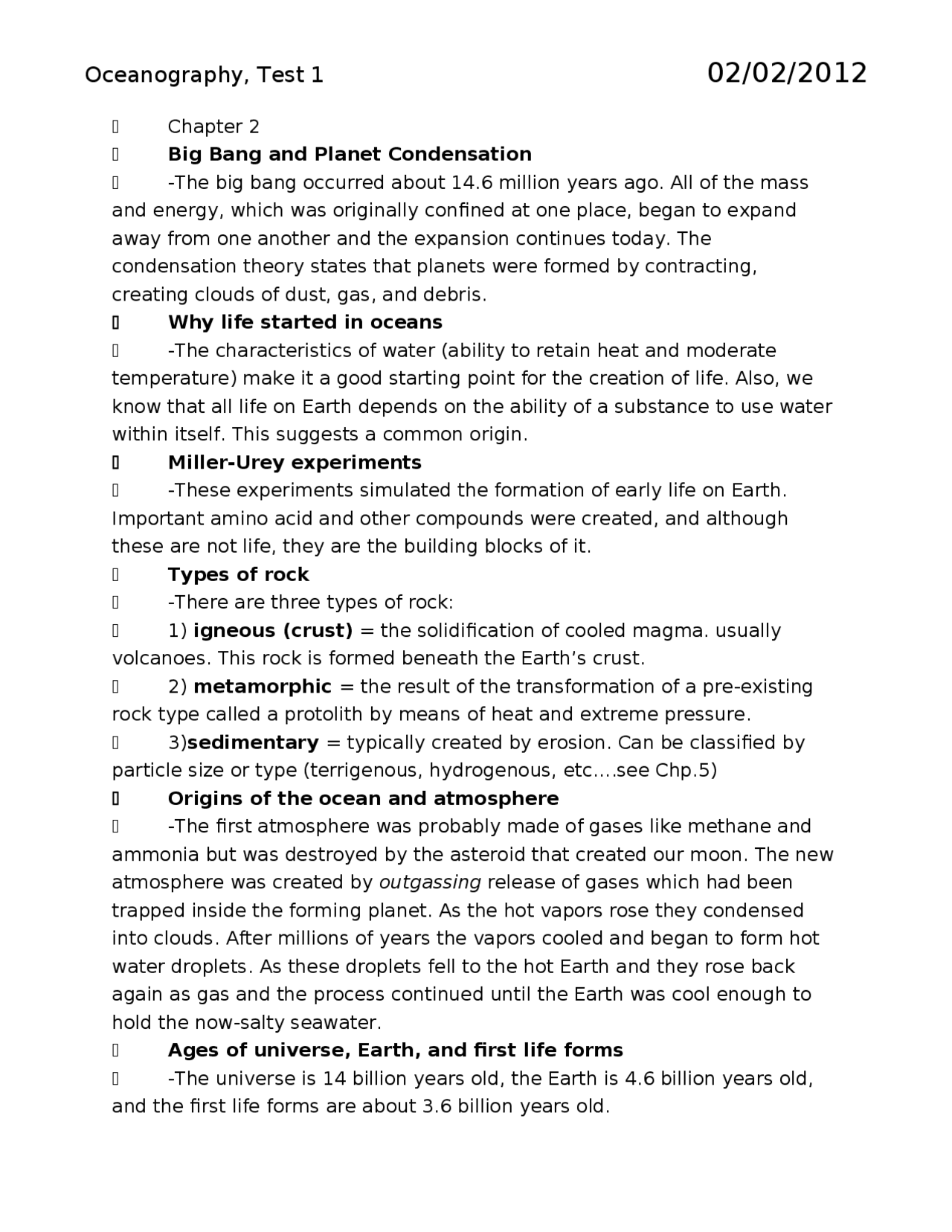 Test 1 Information Introduction To Oceanography Lecture Notes Ocs