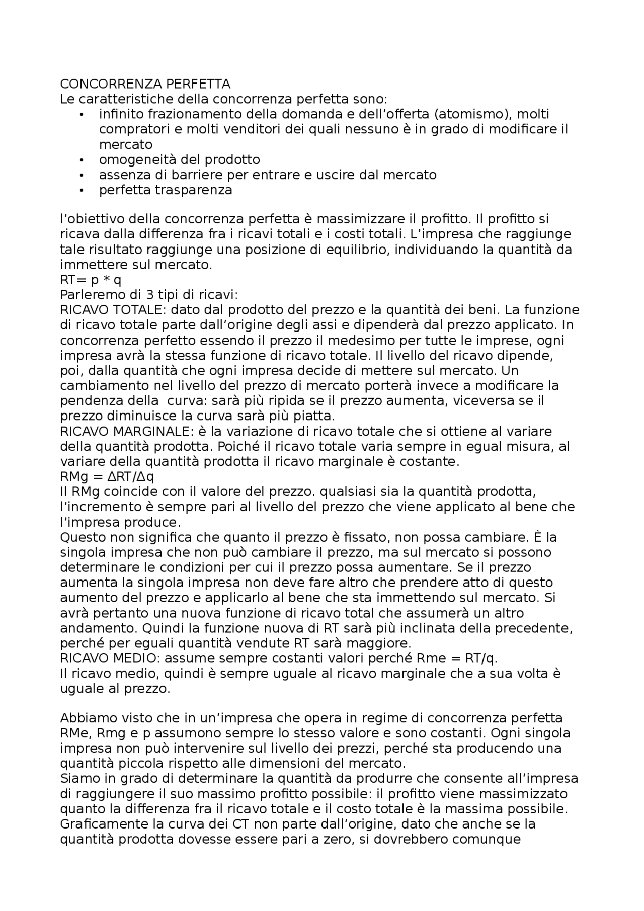 Concorrenza Perfetta Docsity