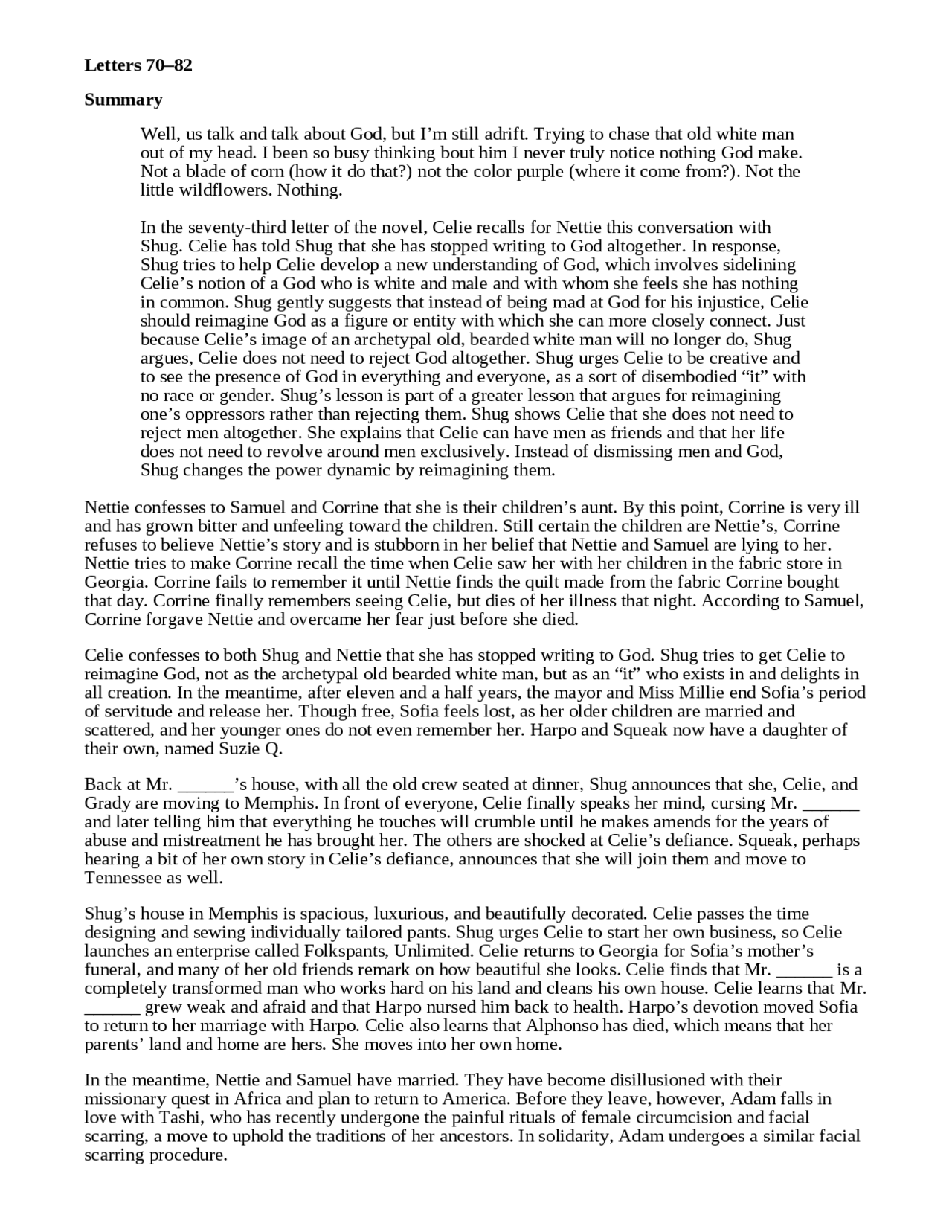 Survey of Southern Literature - The Color Purple Letters | Engl 368 ...