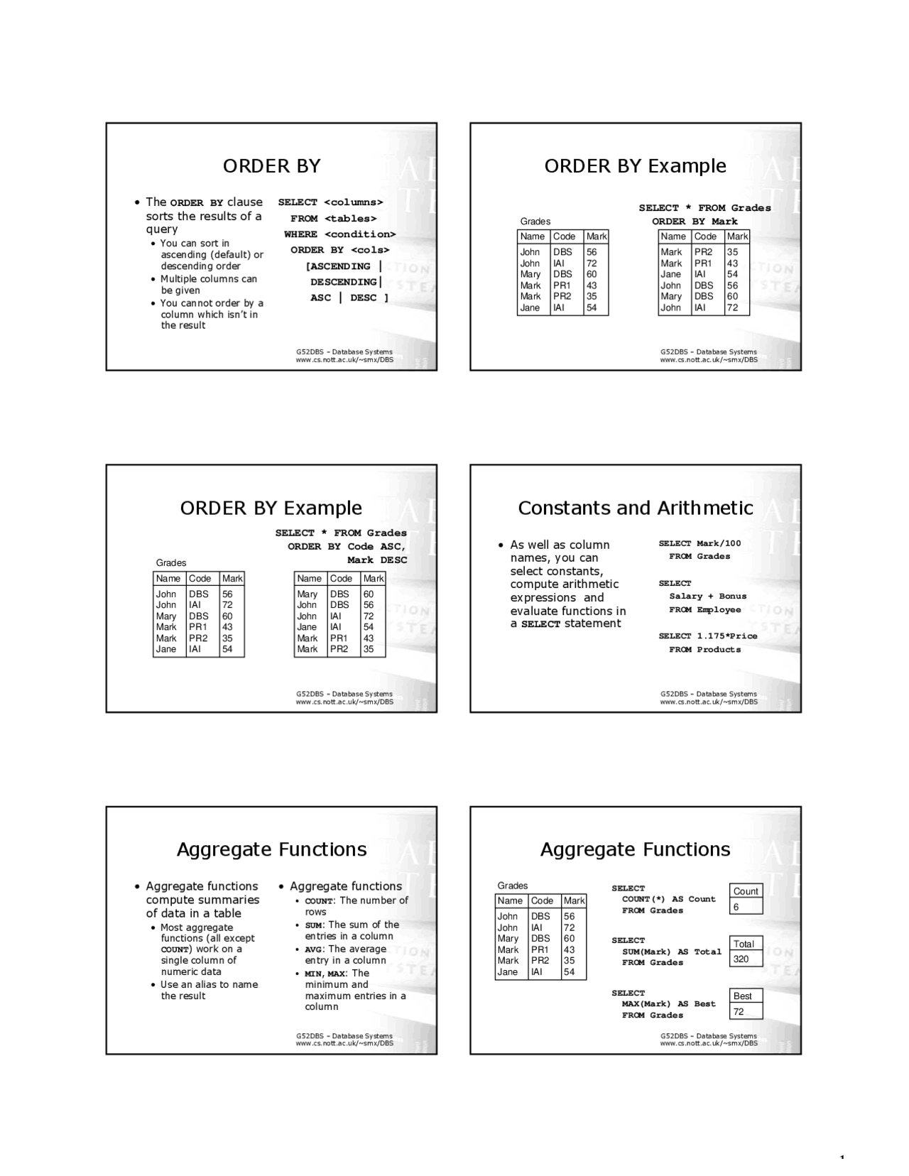 Sql Introduction To Database System Lecture 08 Slides Computer Science 6146
