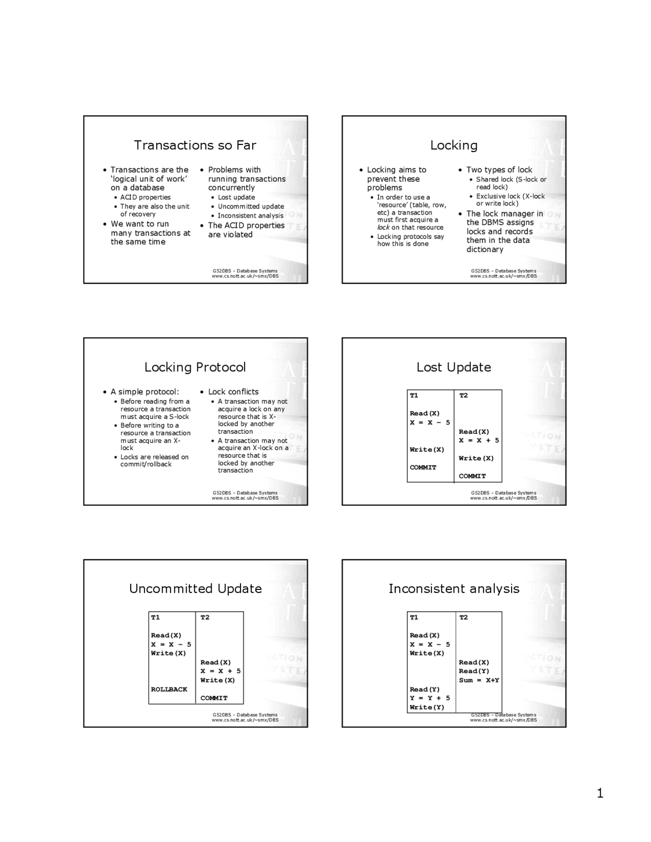 Transactions Introduction To Database System Lecture 16 Slides Computer Science Docsity