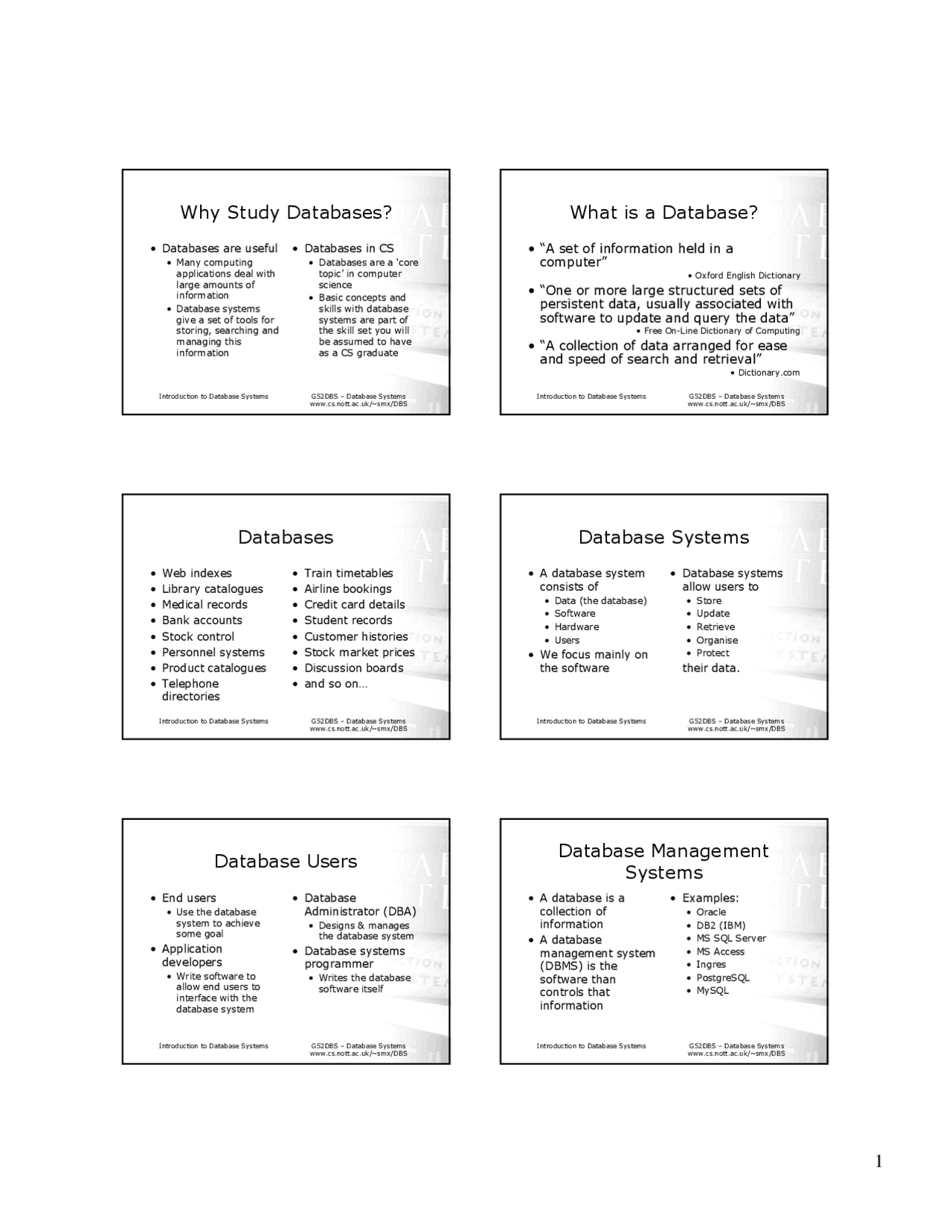 Databases Introduction To Database System Lecture 01 Slides Computer 5925