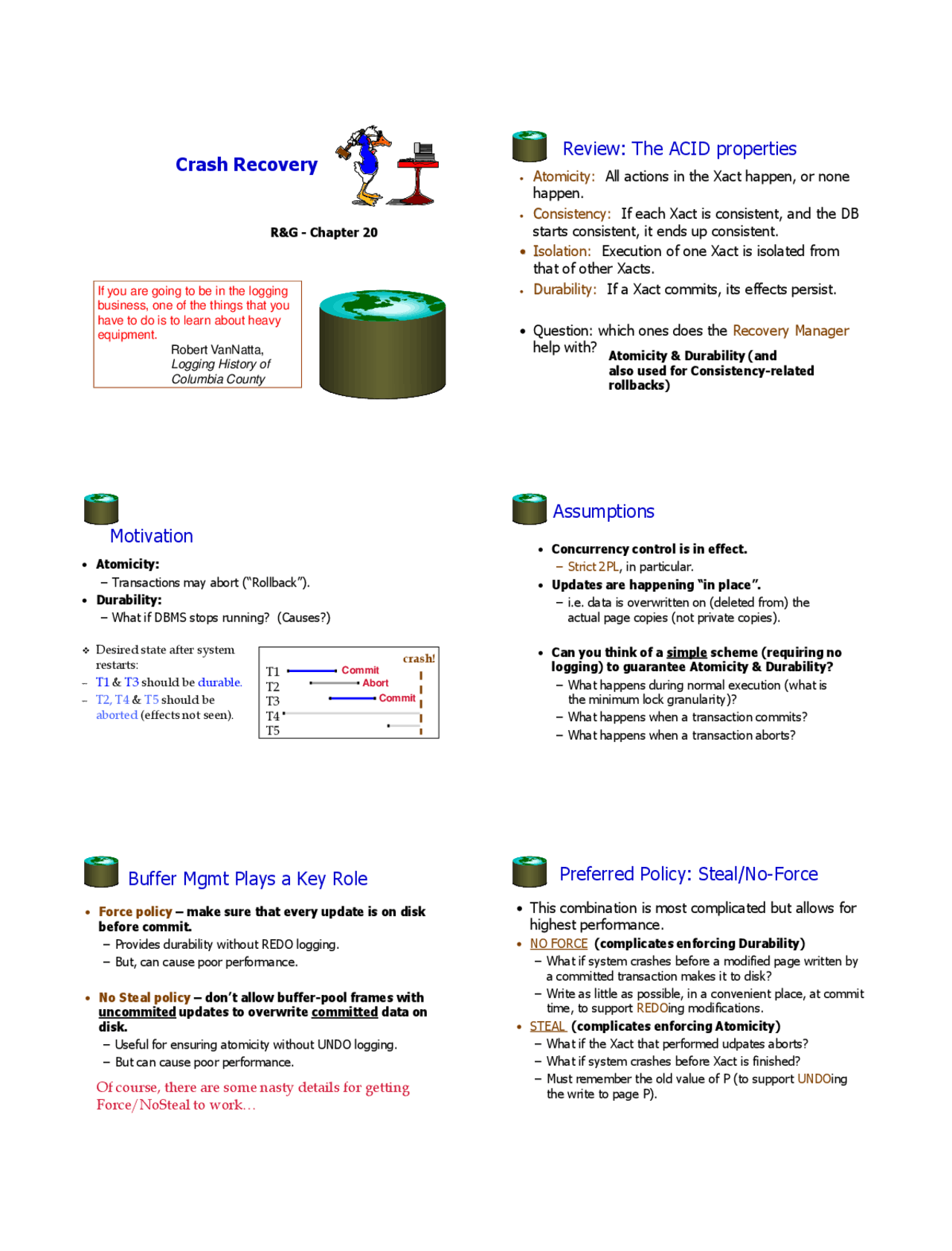 Crash Recovery-Introduction to Database Systems-Lecture 22 Slides ...