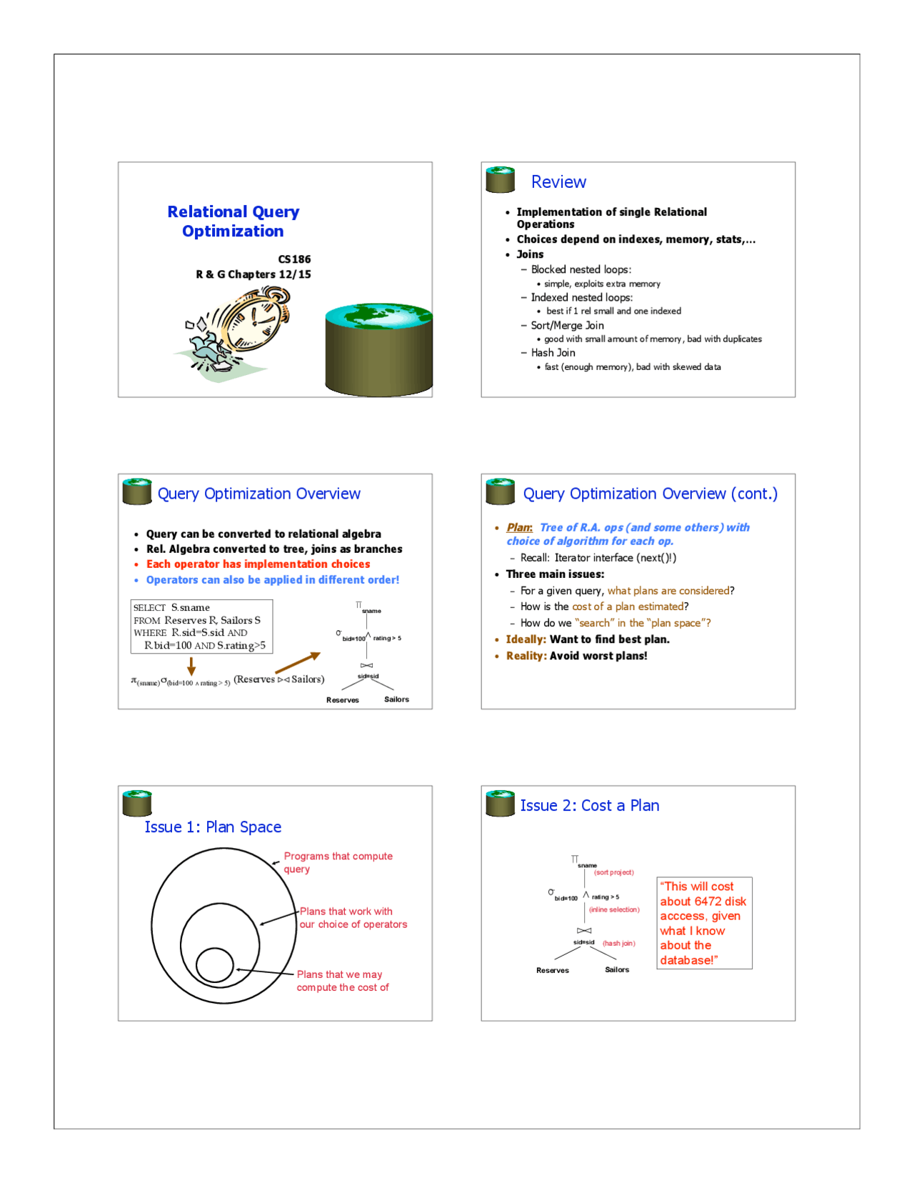 Relational Query Optimization Introduction To Database Systems Lecture 16 Slides Computer