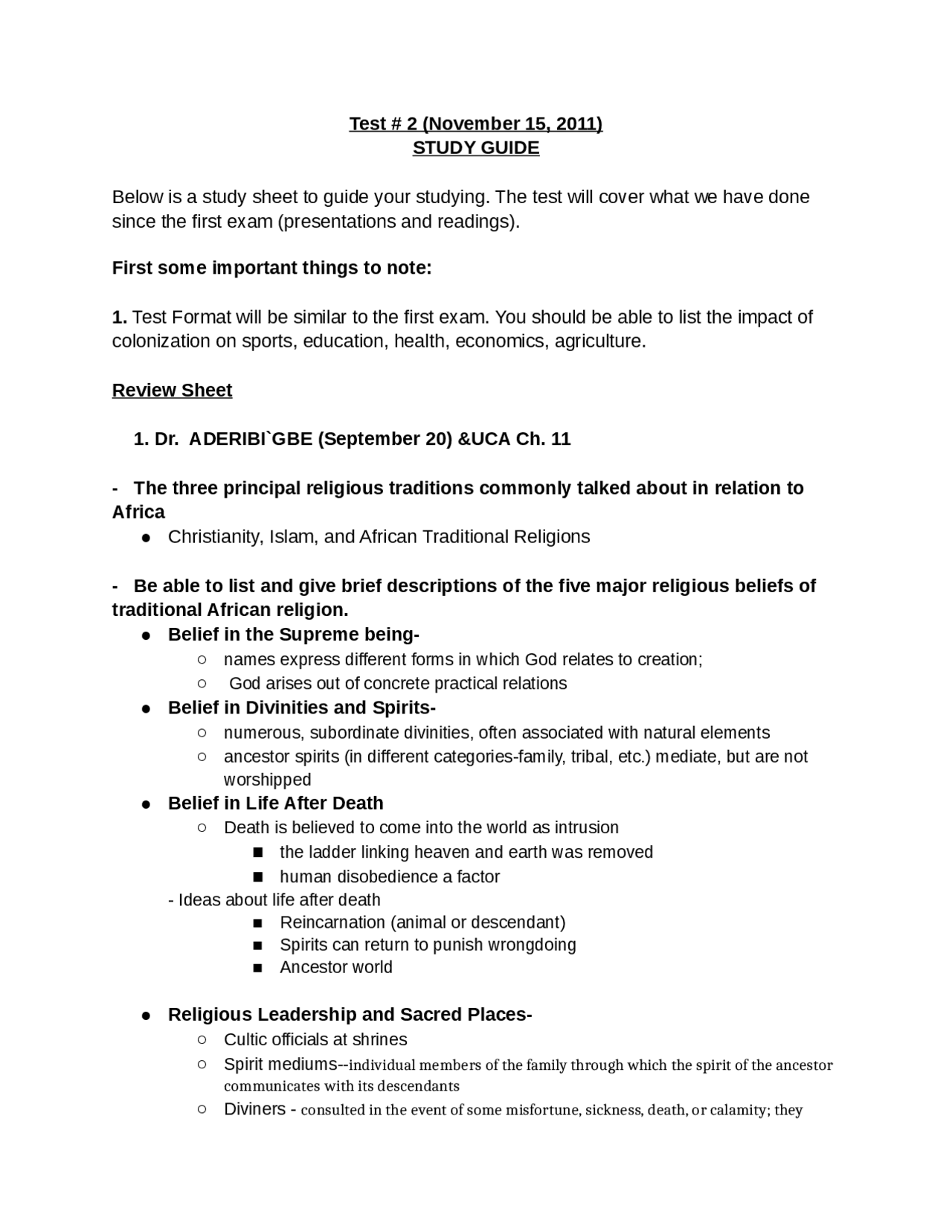 Practice Test 2 Study Guide on Introduction to Africa | AFST 2100 ...