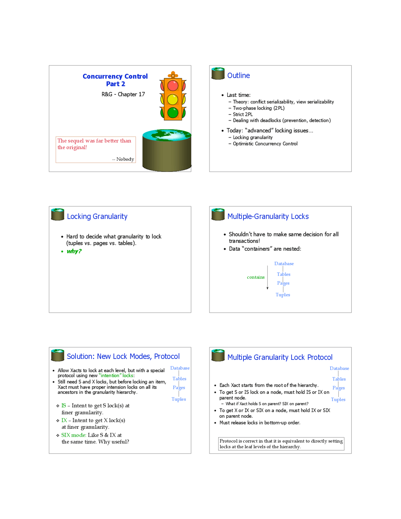 Concurrency Control Introduction To Database Systems Lecture 21 Slides