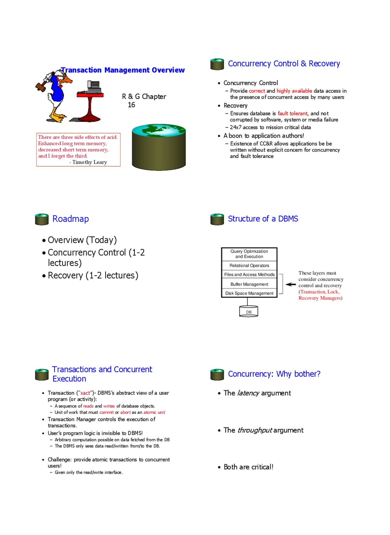 Introduction To Database Systems Lecture 18 Slides Computer Science Docsity