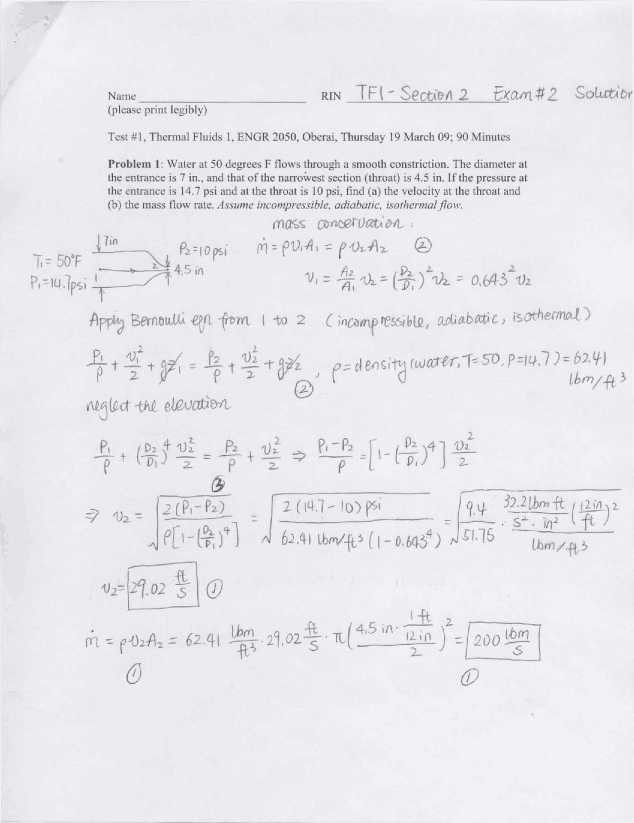 4 Questions with Solutions in Exam 1 - Thermal and Fluids Engineering I | ENGR 2250 | Exams ...