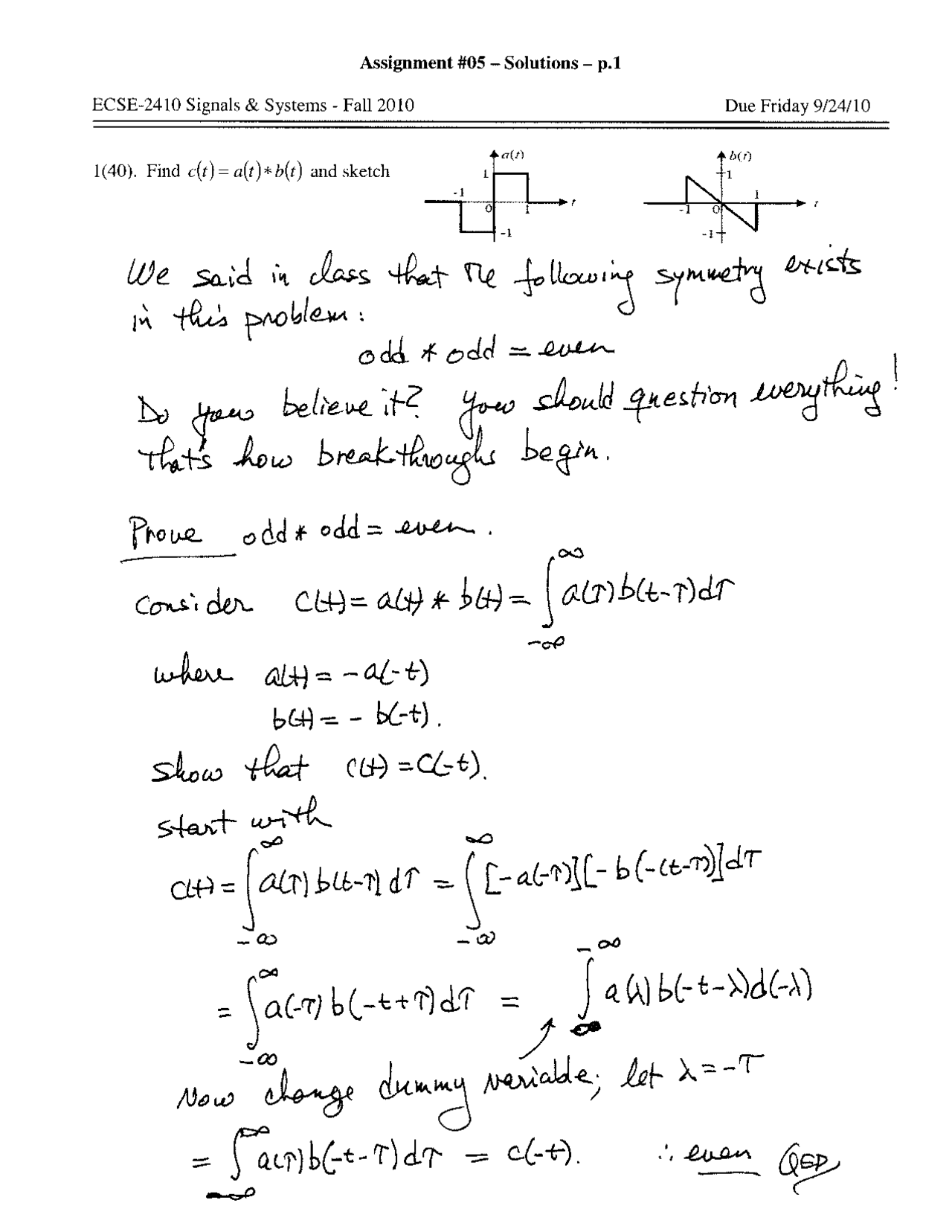 Solved Homework 5 Questions Signals And Systems Ecse 2410 Docsity