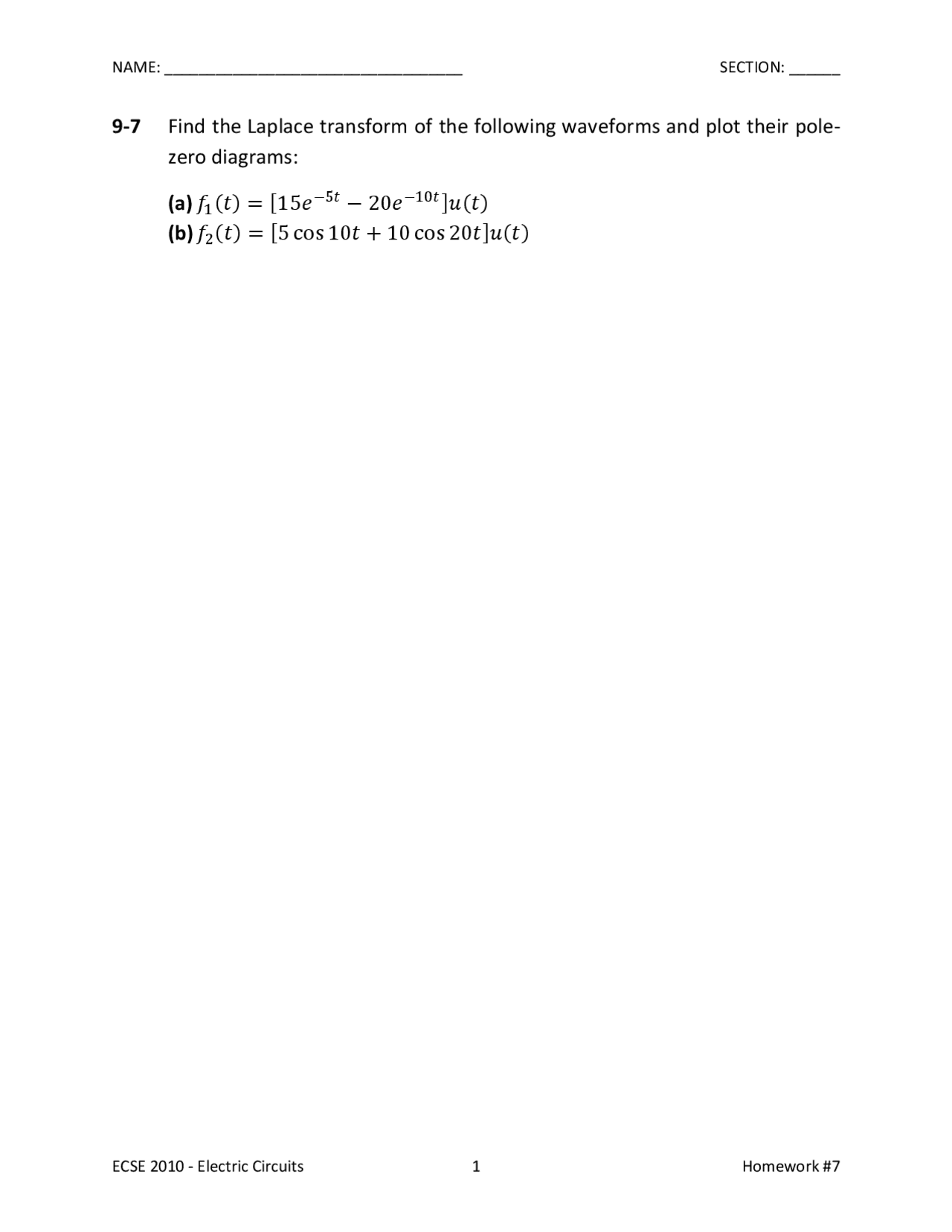 Practice Questions For Assignment 7 Electric Circuits Ecse 2010