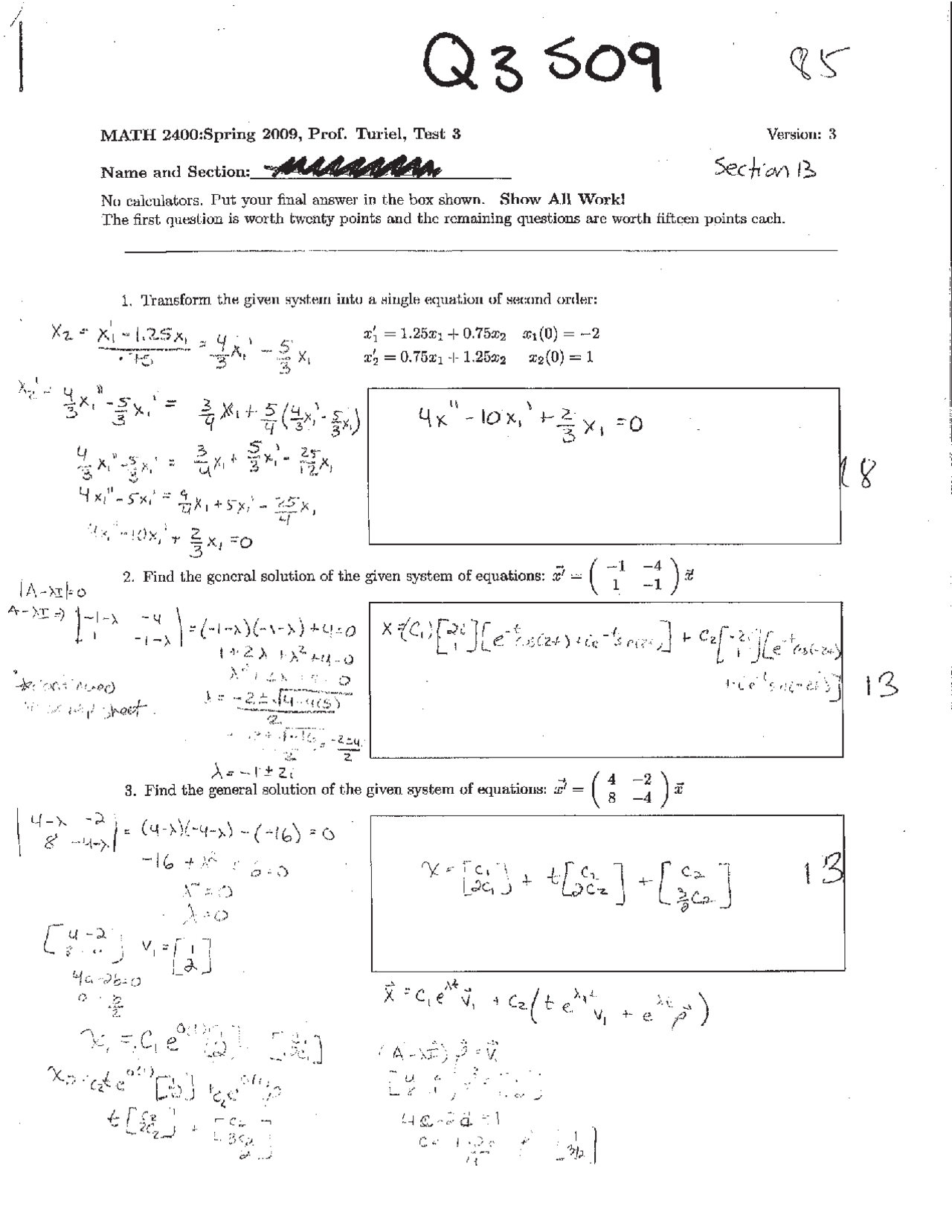 Introduction To Differential Equations Exam 3 Questions With