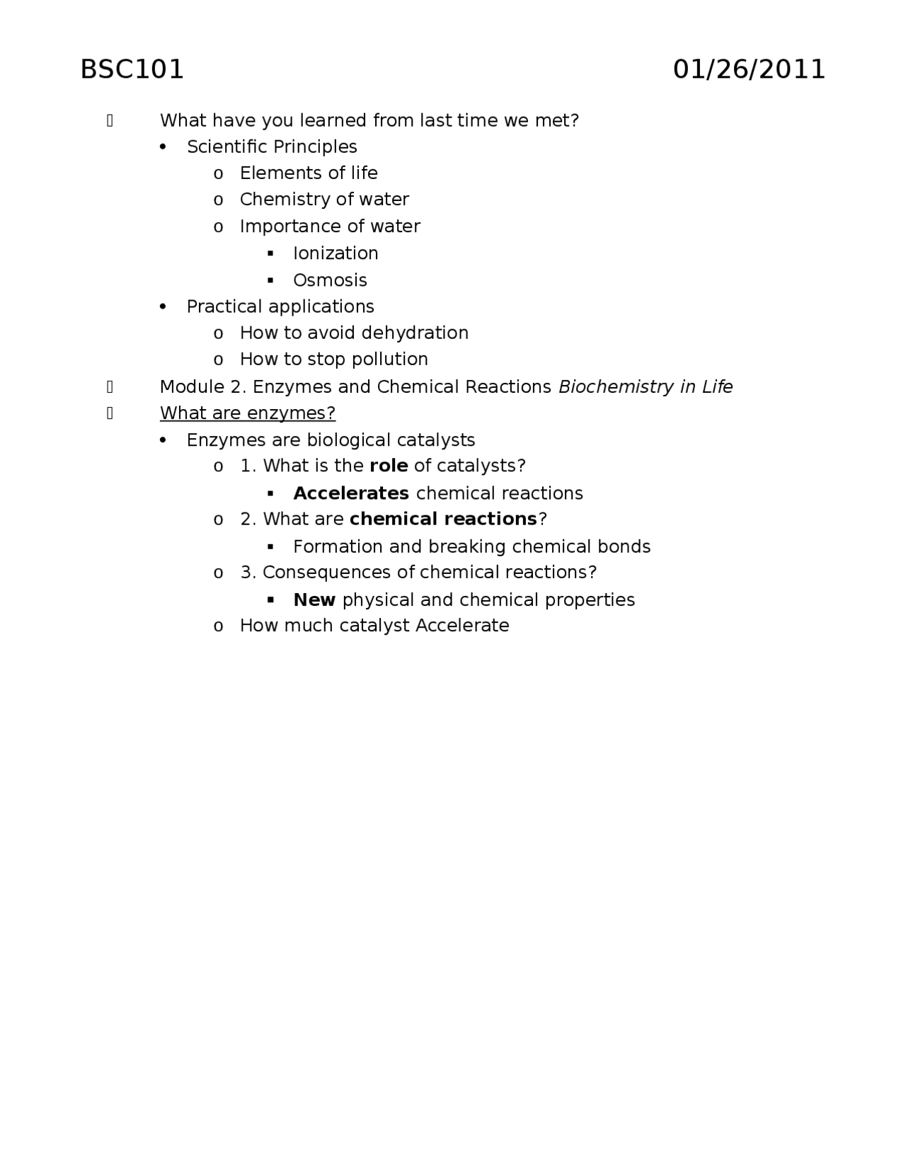Enzymes and Chemical Reactions Biochemistry in Life - Lecture Notes ...