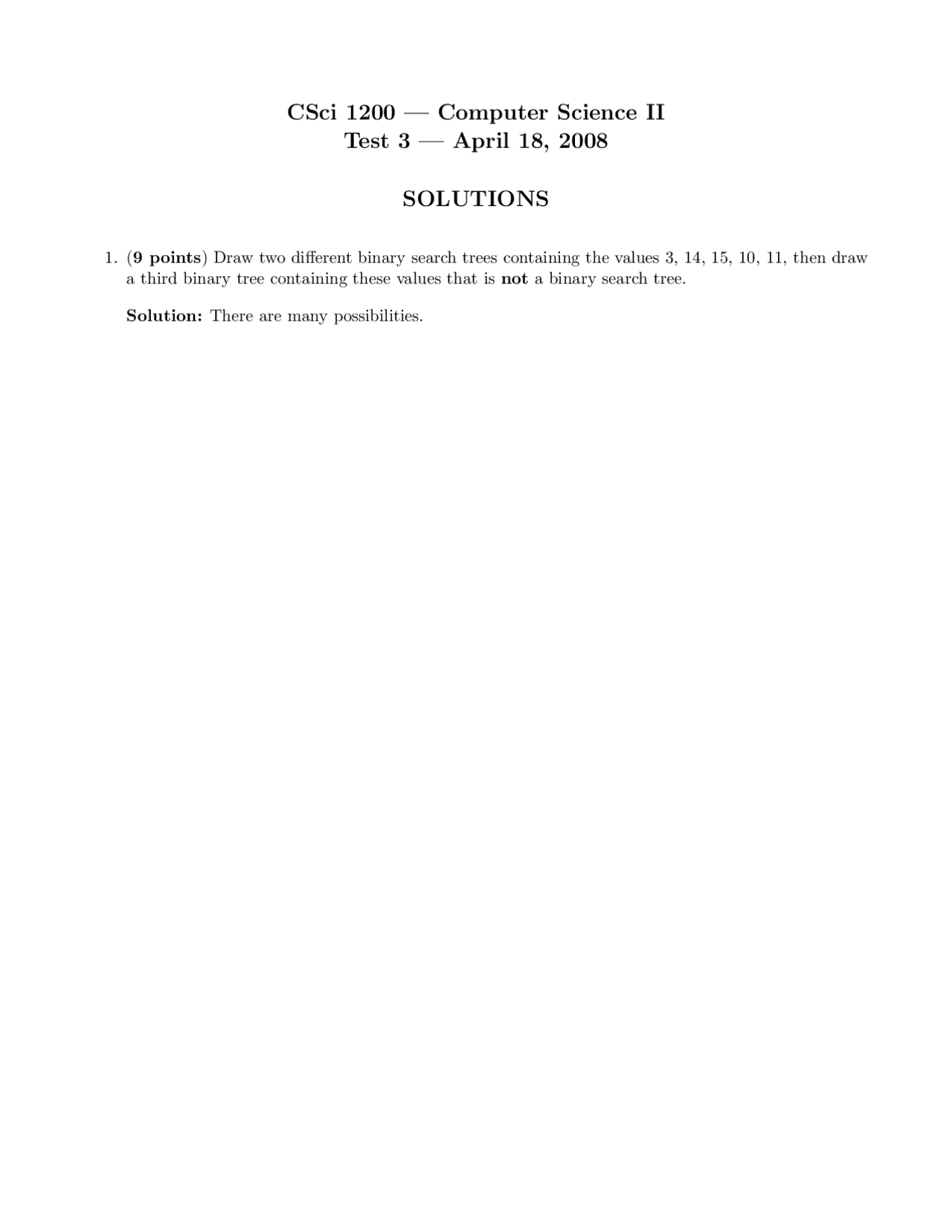 Past Test 3 With Solutions On Data Structures Csci 1200 Docsity