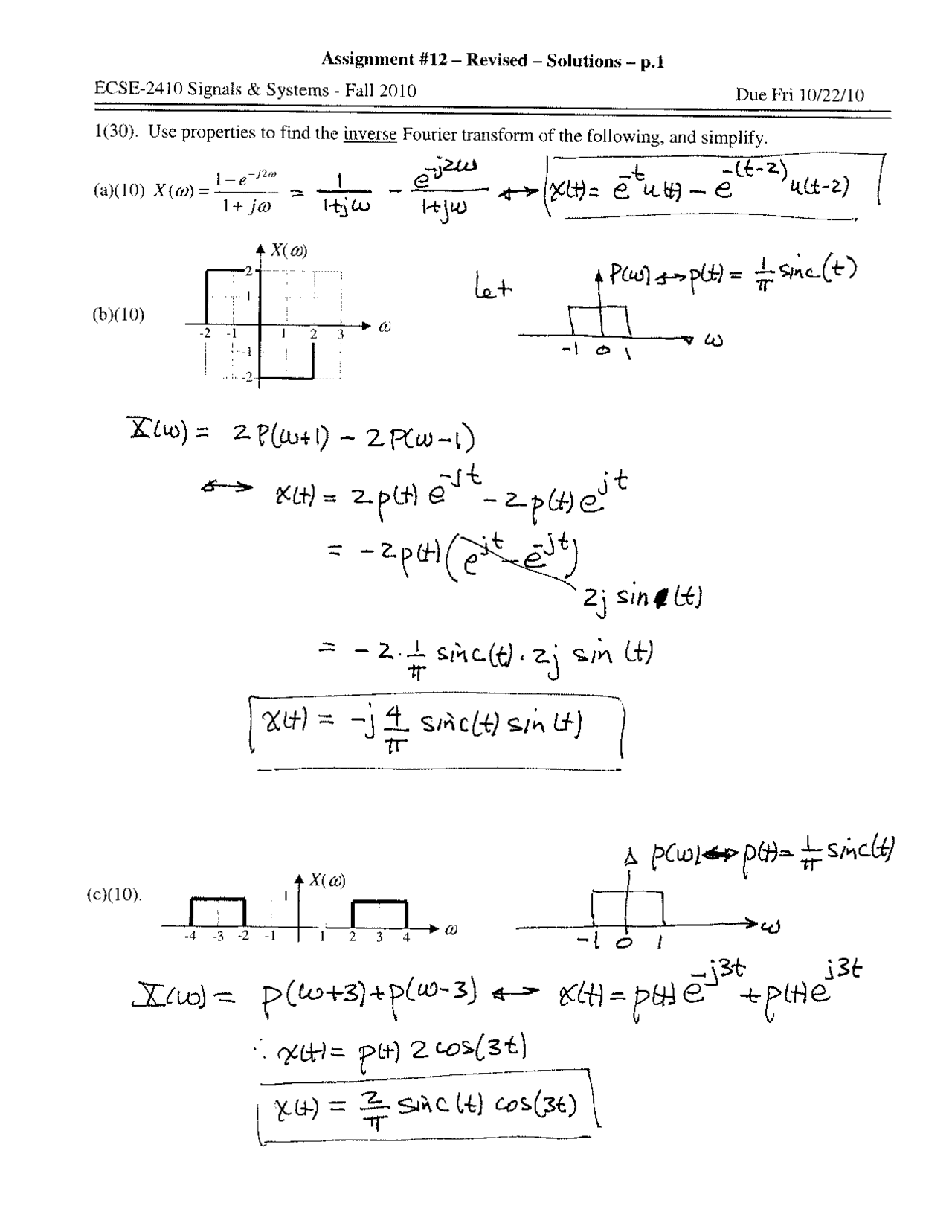 Signals And Systems Assignment 12 Questions With Solutions Ecse